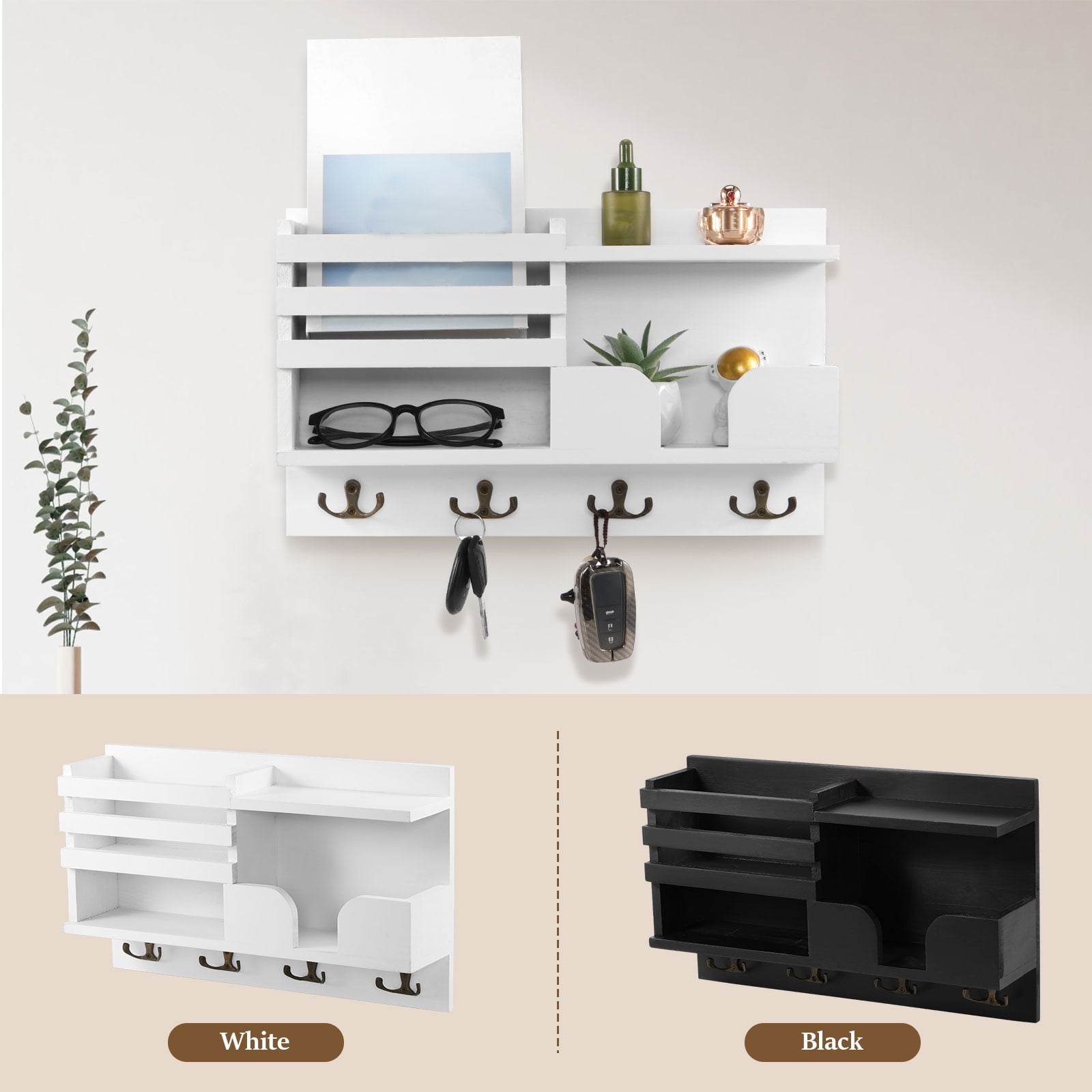 AEVXKHI 2PCS Wood Mail and Key Organizer, Mail and Key Rack Holder ...