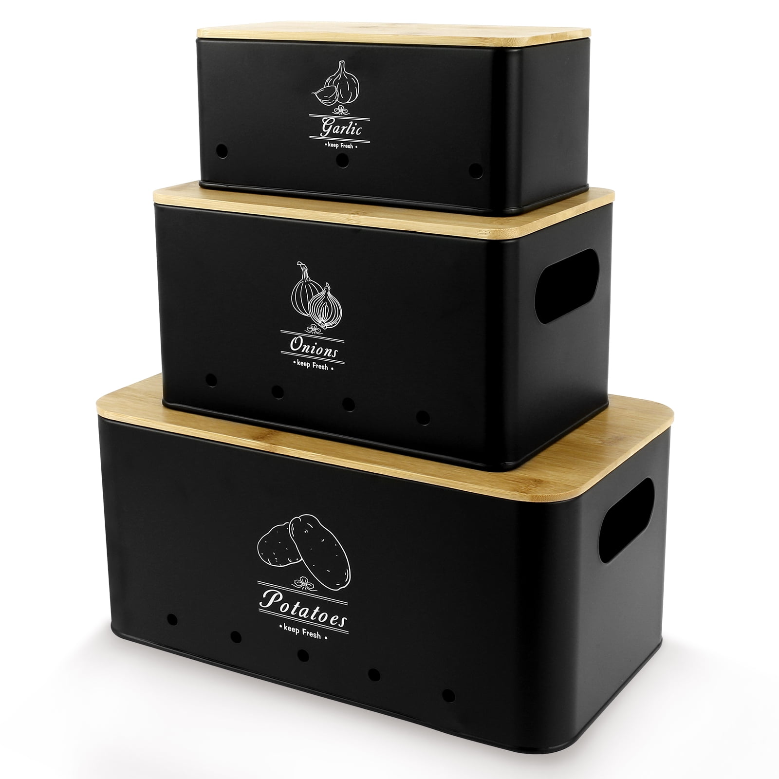 AEVXKHI 3PCS Carbon Steel Potato Onion Storage Bin with Vent Hole ...