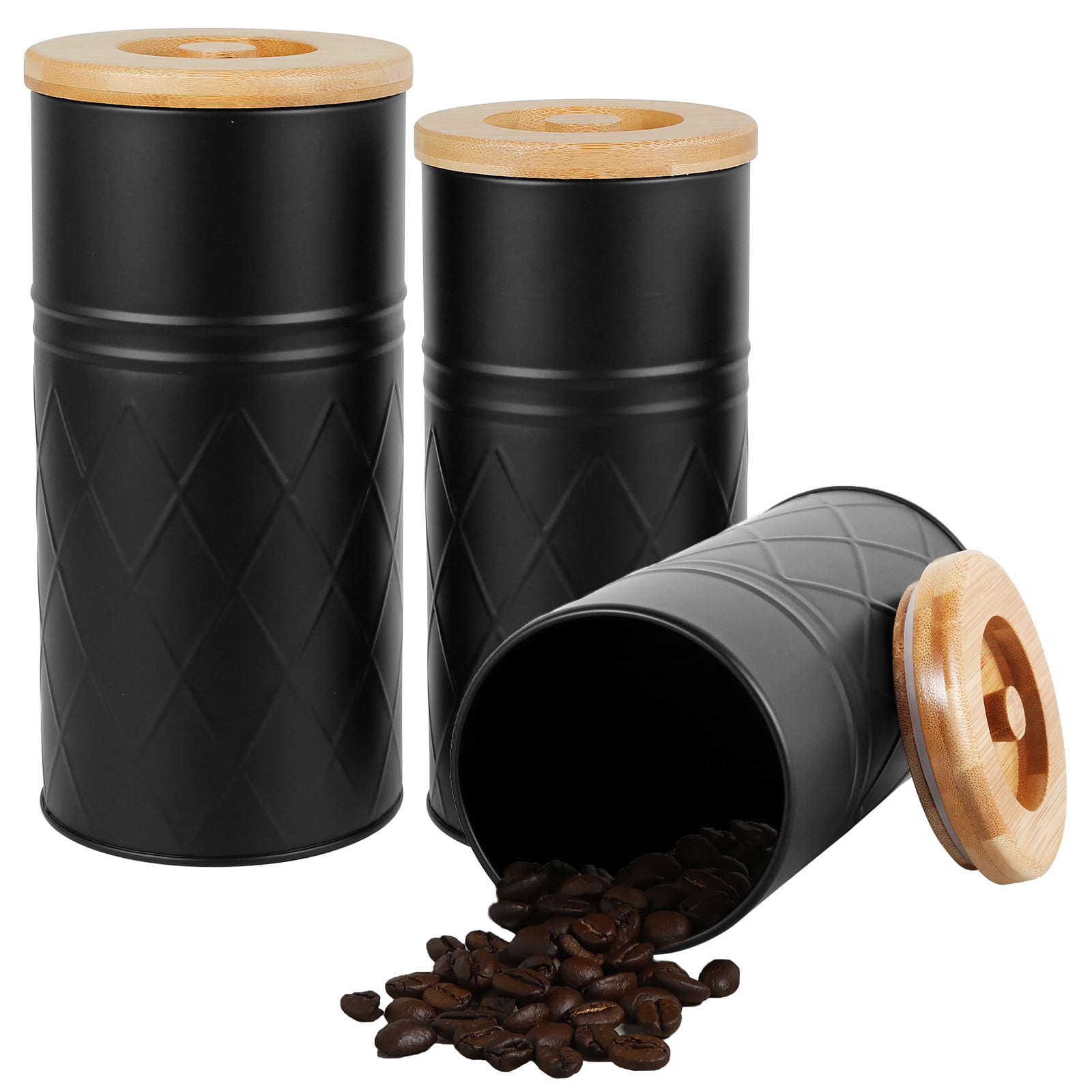 AEVXKHI 3PCS Galvanized Iron Kitchen Canister with Wood Lid, Grid ...