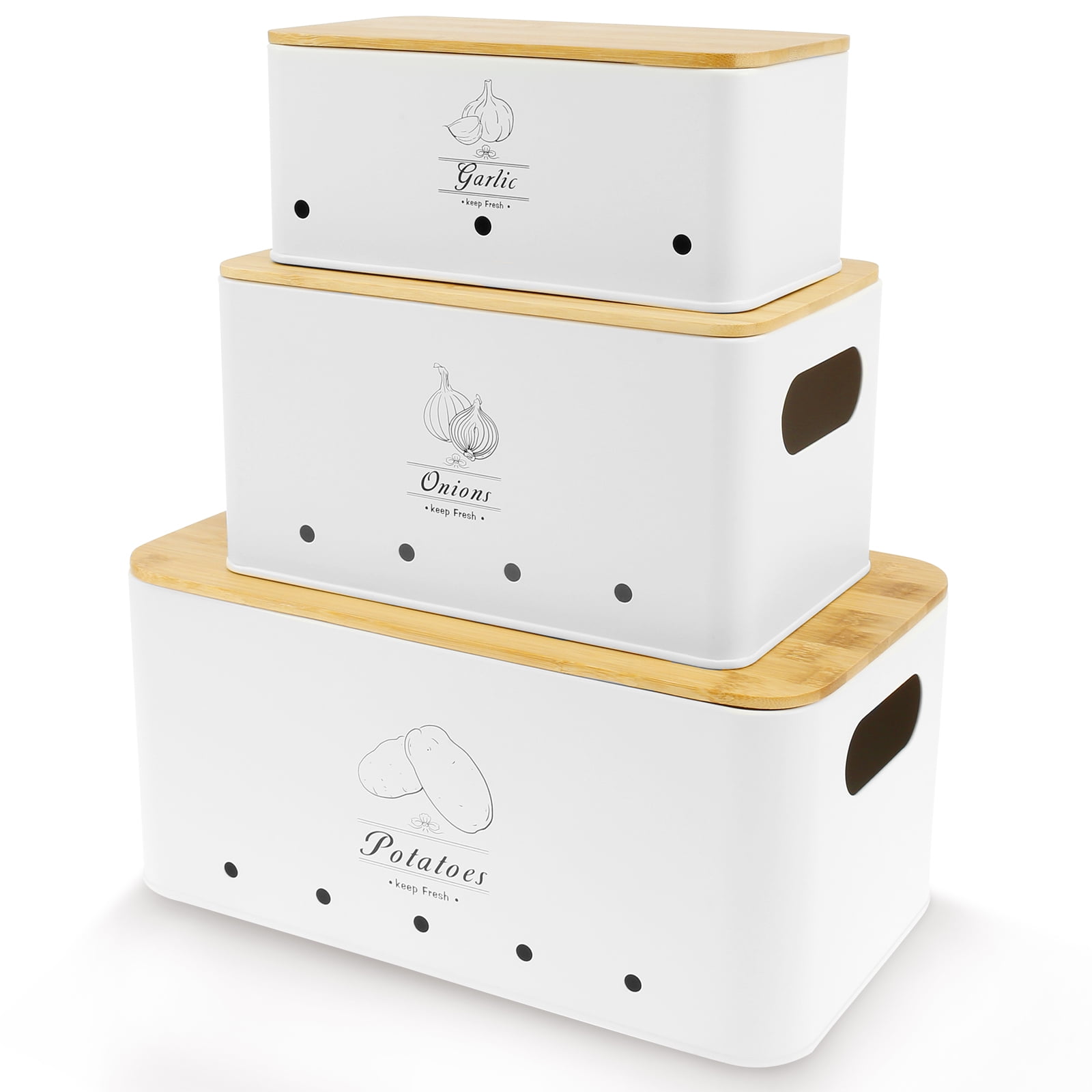 AEVXKHI 3PCS Onion Garlic Potato Storage Box Set, Carbon Steel Potato ...