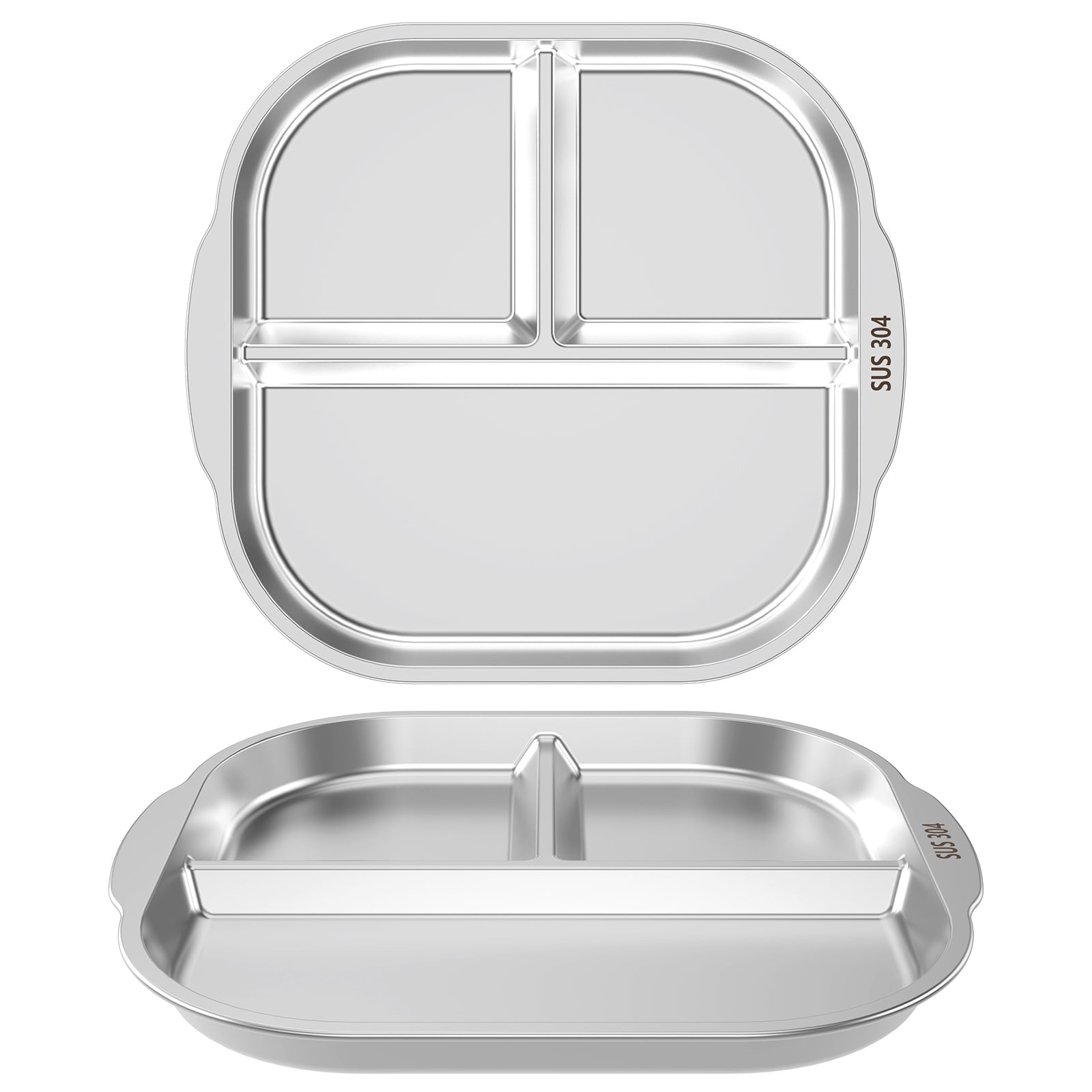 AEVXKHI 4PCS Stainless Steel Divided Plates, 3 Compartments Snack Plate ...