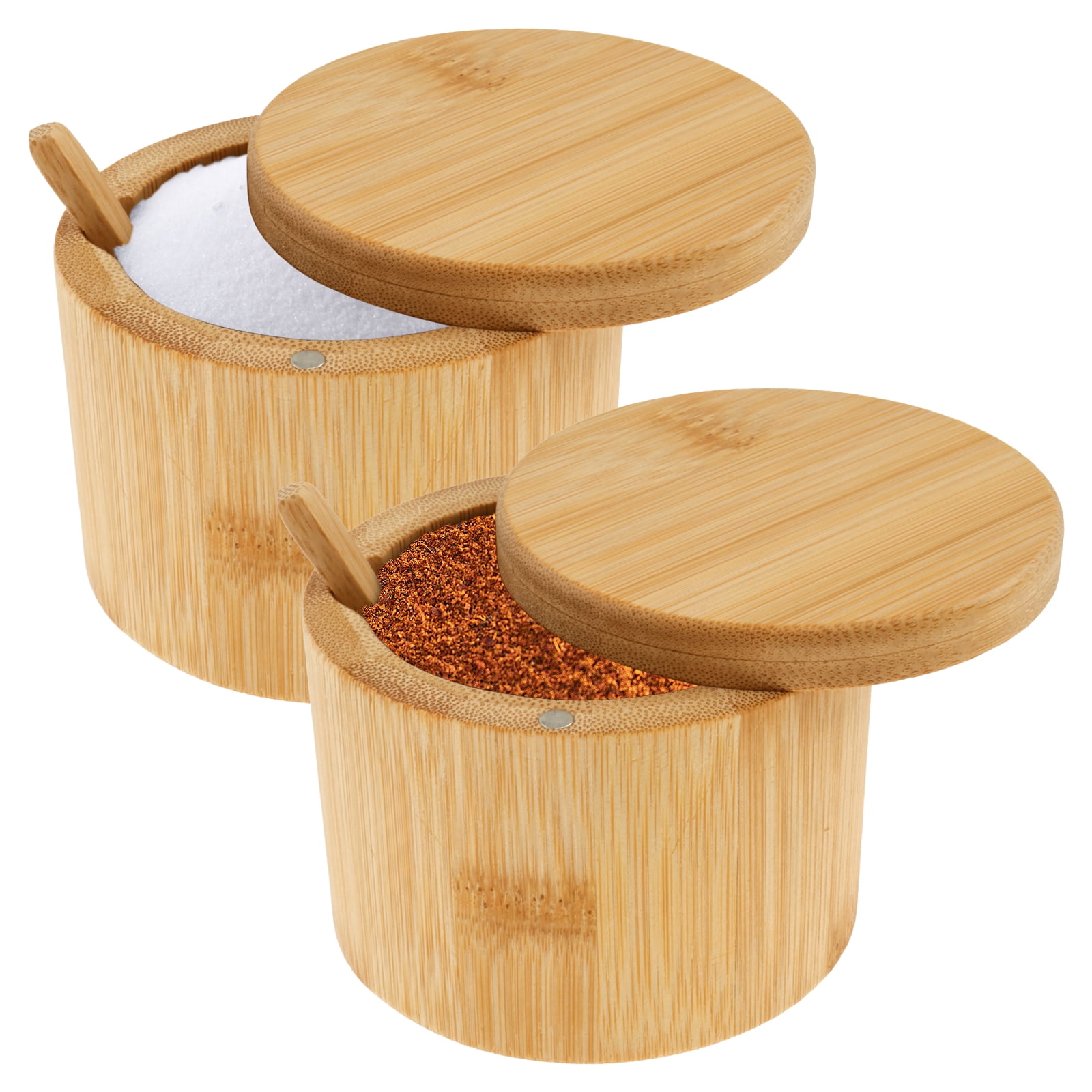 AEVXKHI 4PCS Wide Mouth Salt Spice Box, Bamboo Spices Storage Cellar ...