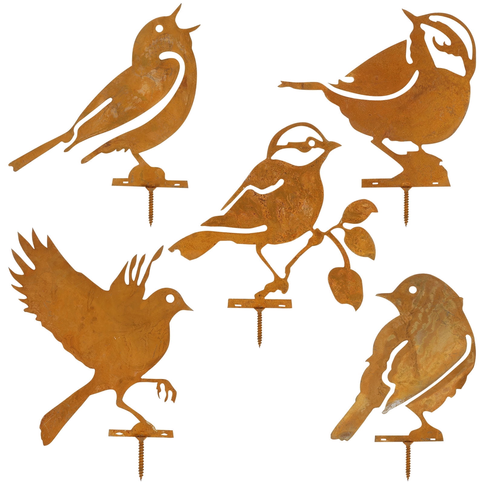 AEVXKHI 5PCS Rusty Birds Decoration, Decorative Metal Birds Yard Decor ...