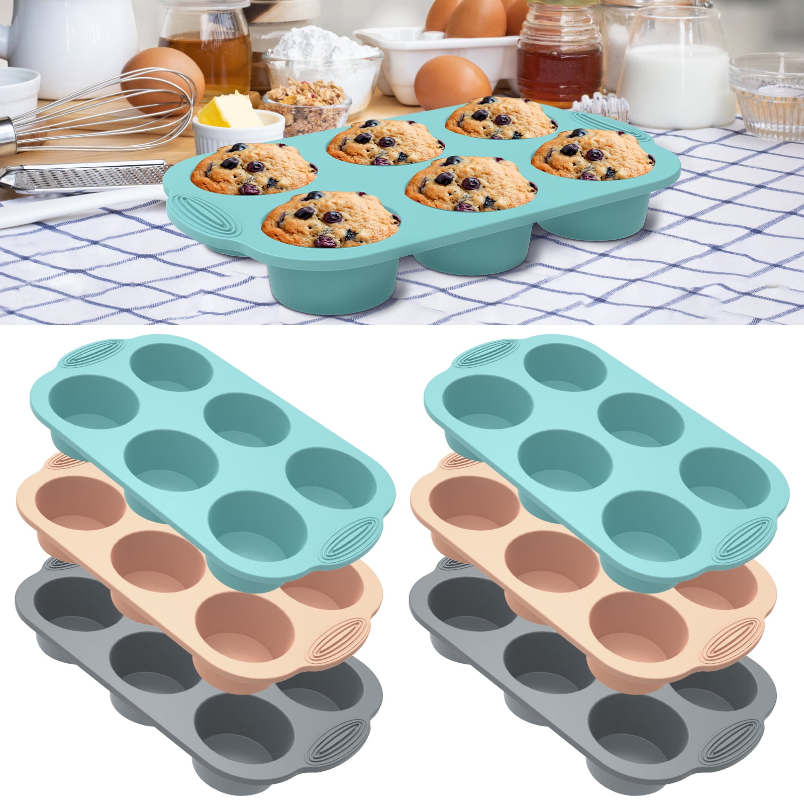 AEVXKHI 6PCS Silicone Muffin Pan, 6 Cavity Silicone Cupcake Pan, Heat ...