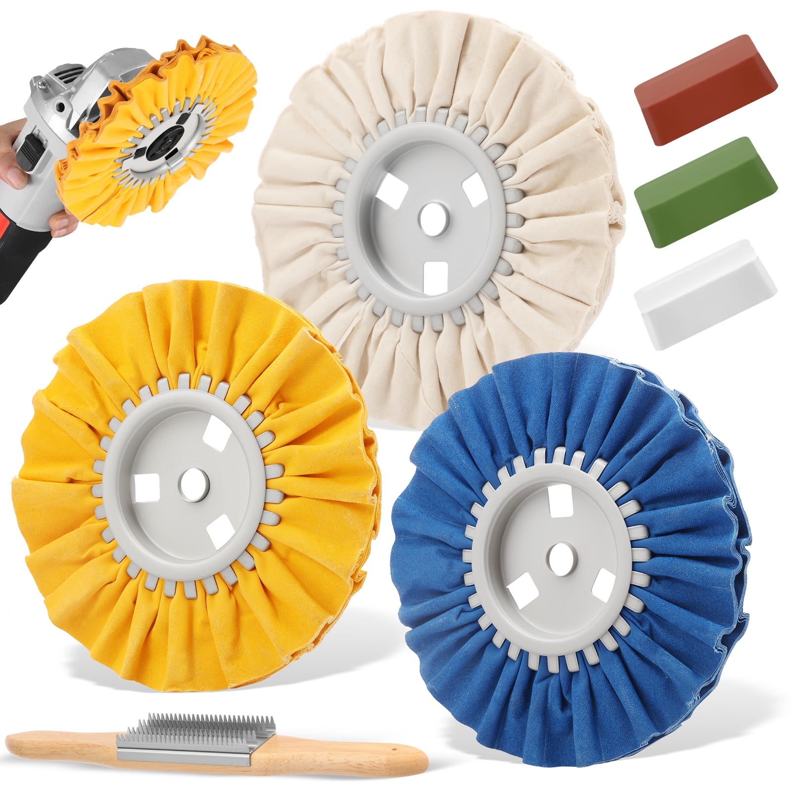 AEVXKHI 7PCS Airway Buffing Wheel Kits, 8 Inch Polishing Wheel and Compound for Angle Grinder ...