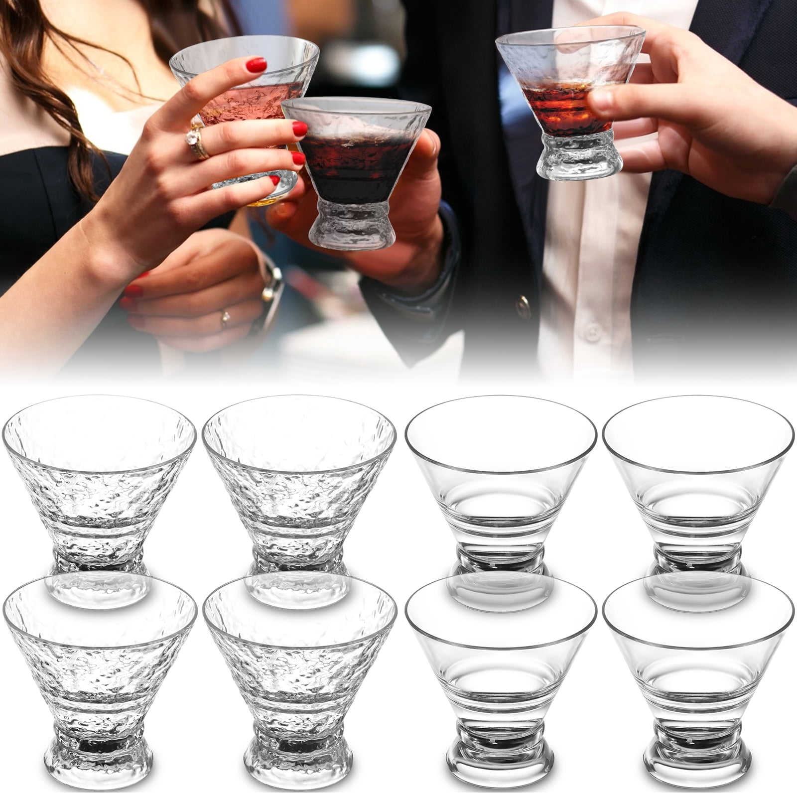 AEVXKHI 8PCS 8 OZ Transparent Cocktail Cups, Stemless Martini Cups ...