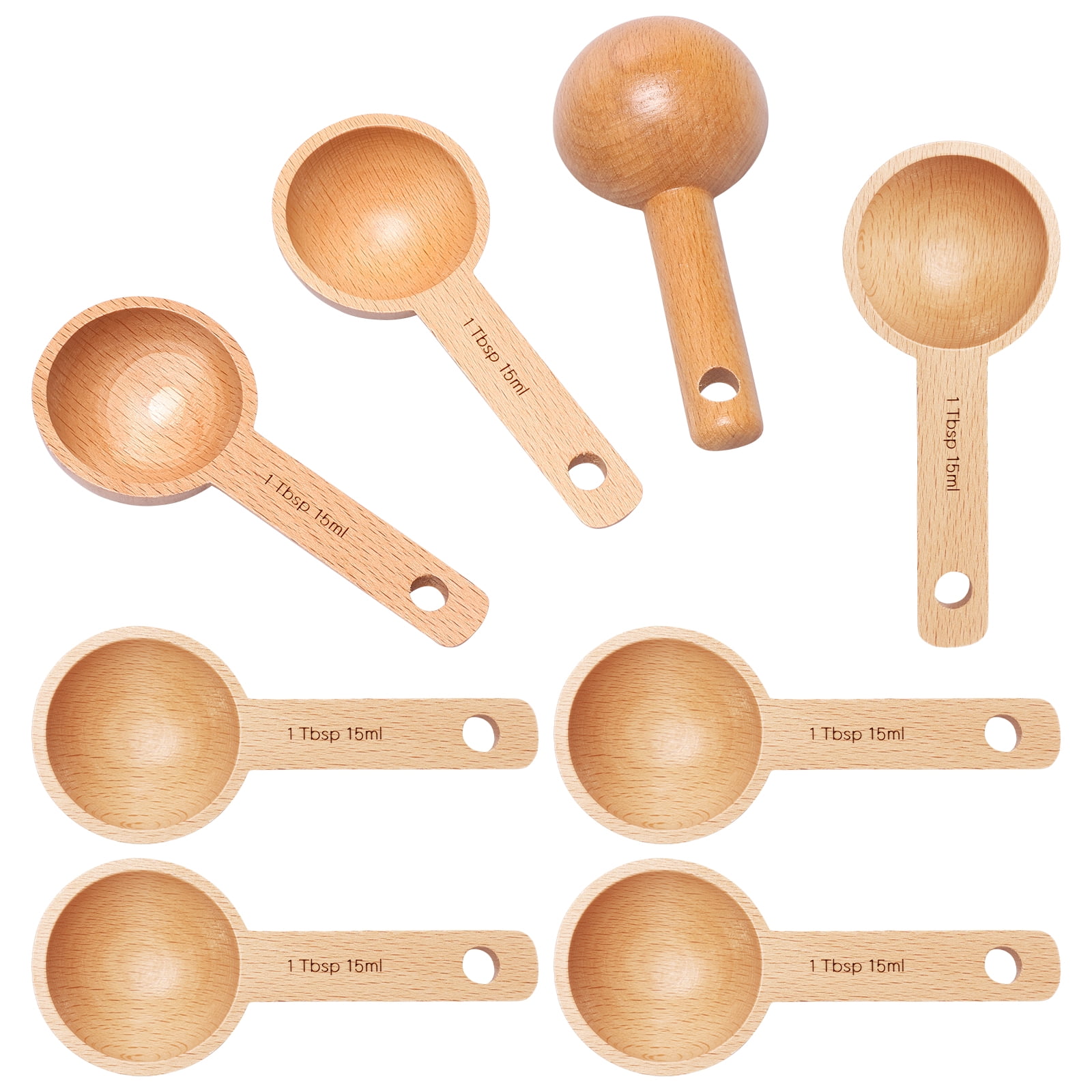 AEVXKHI 8PCS Wood Coffee Scoops, 15ml Coffee Measure Scoop, Smooth Wood ...
