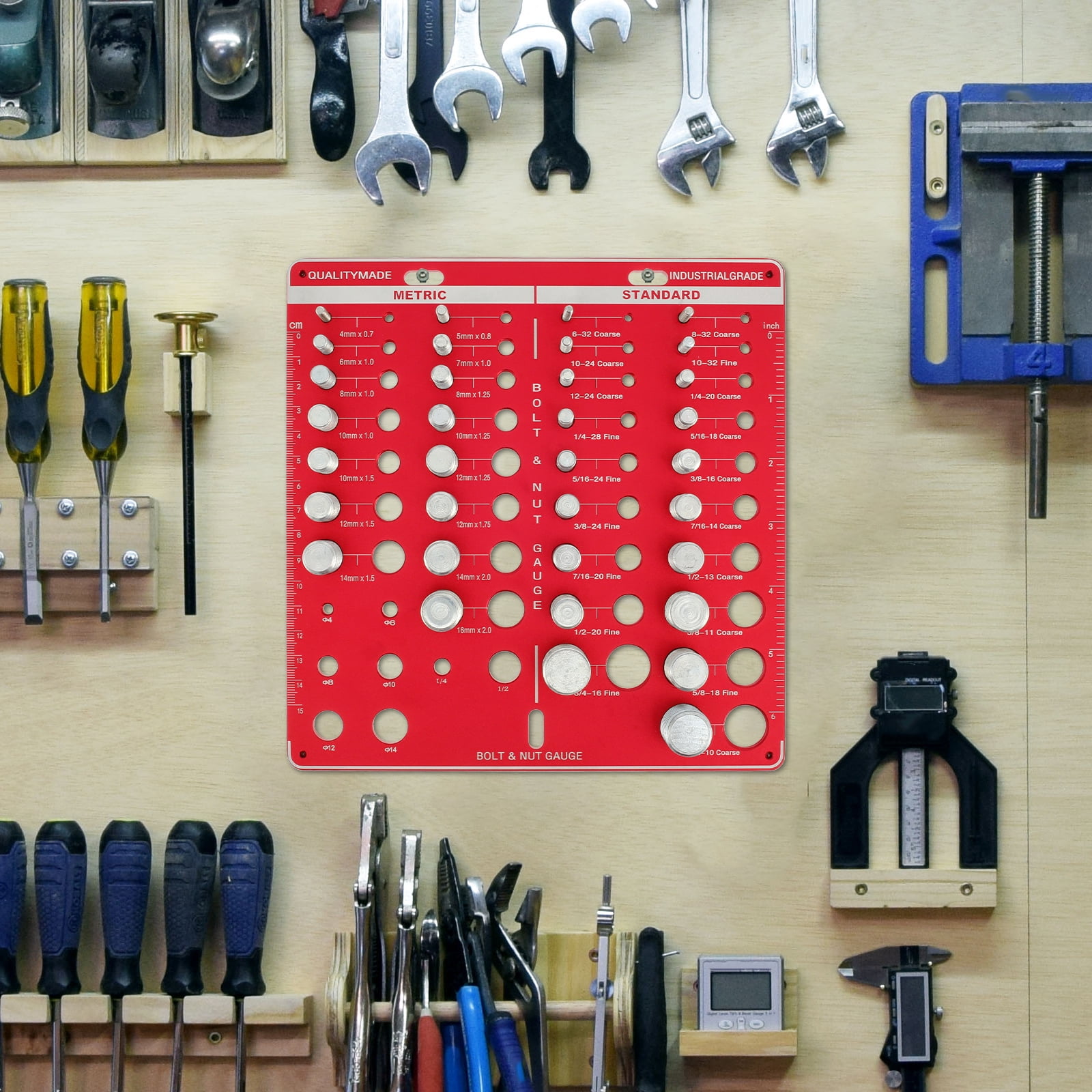 AEVXKHI Aluminum Alloy Bolt Nut Gauge for Workshop Garage 34 Holes Bolt ...