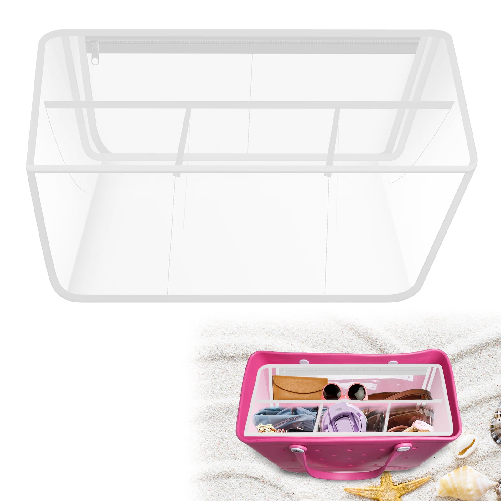 AEVXKHI Beach Bag Organizer Insert with Zipper, Clear Bogg Bag Insert ...