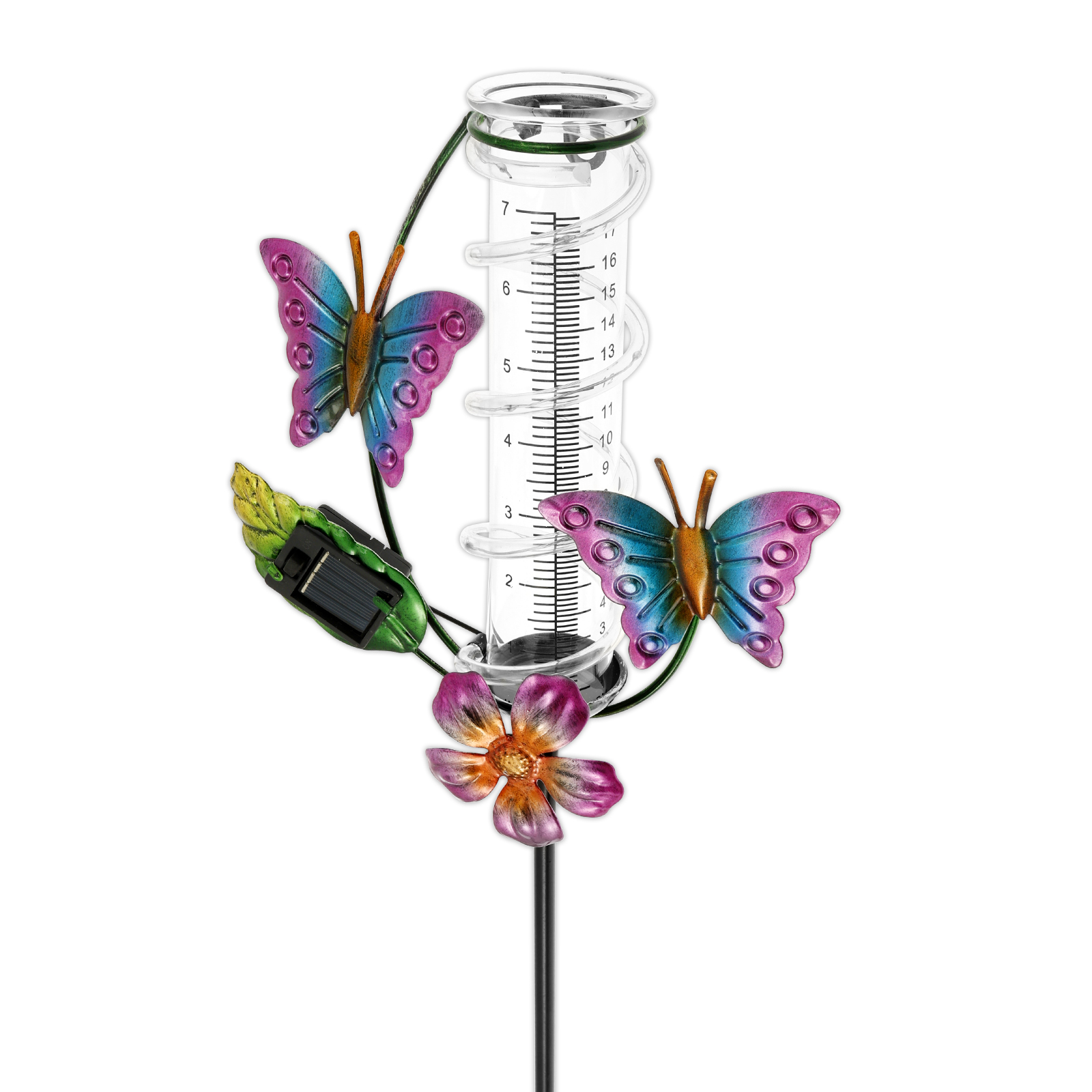AEVXKHI Butterfly Decor Solar Stake Rain Gauge, Weatherproof LED Rain ...