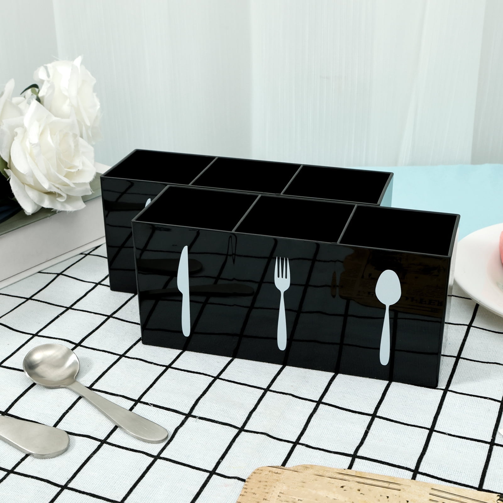 AEVXKHI Clear Spoon and Fork Holder, Exquisite 3 Section Tableware ...