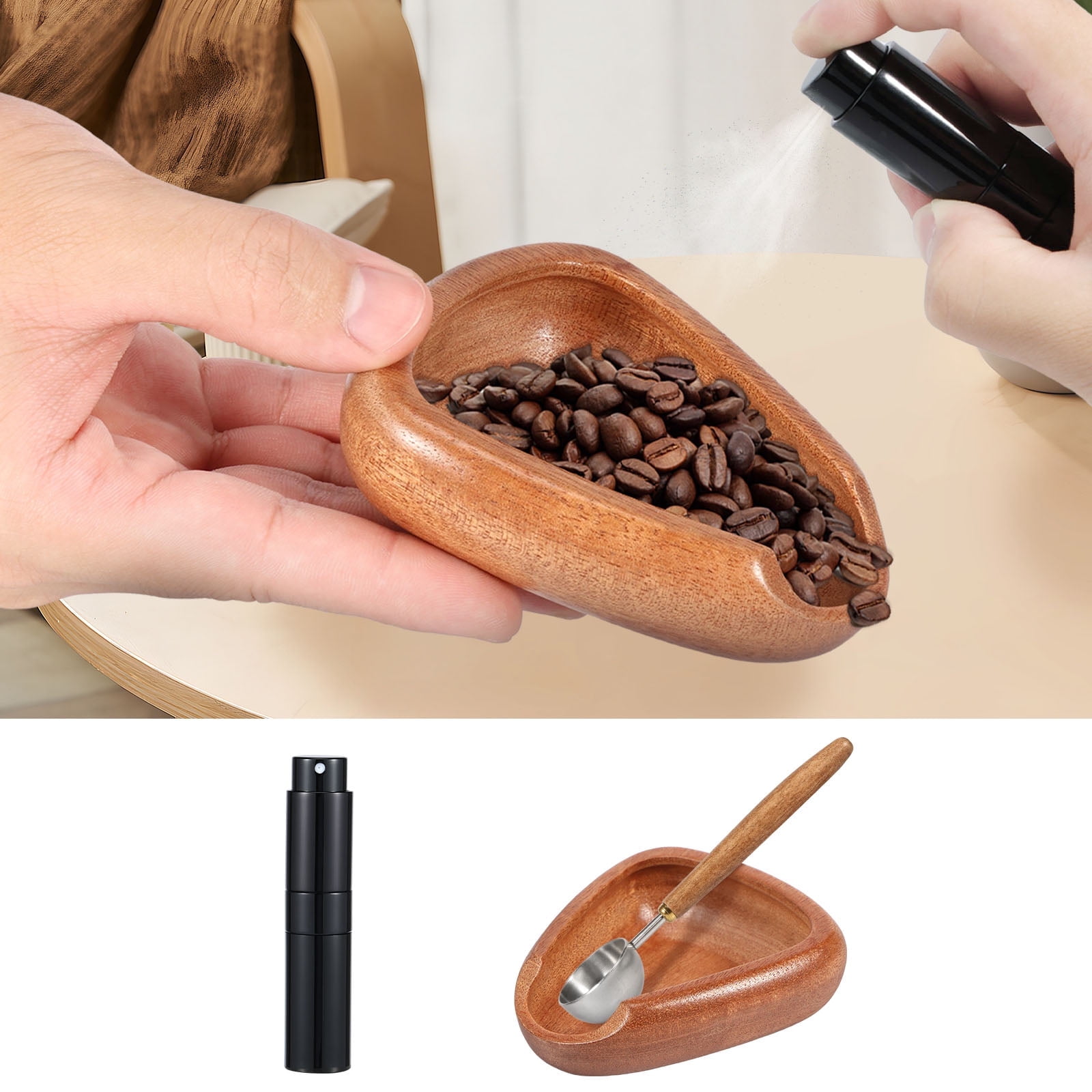 AEVXKHI Coffee Dosing Cup Set, Wood Coffee Bean Dosing Cup and Spray ...