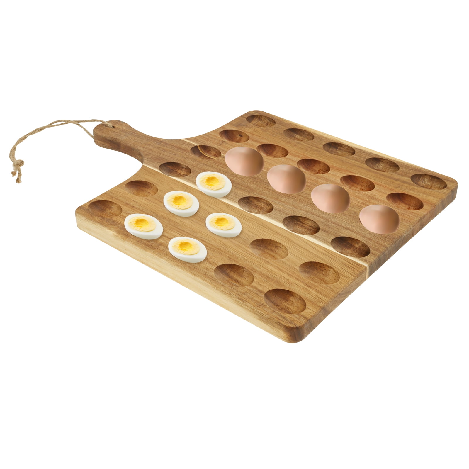 AEVXKHI Deviled Egg Platter, 30 Holes Acacia Wood Deviled Egg Tray with ...