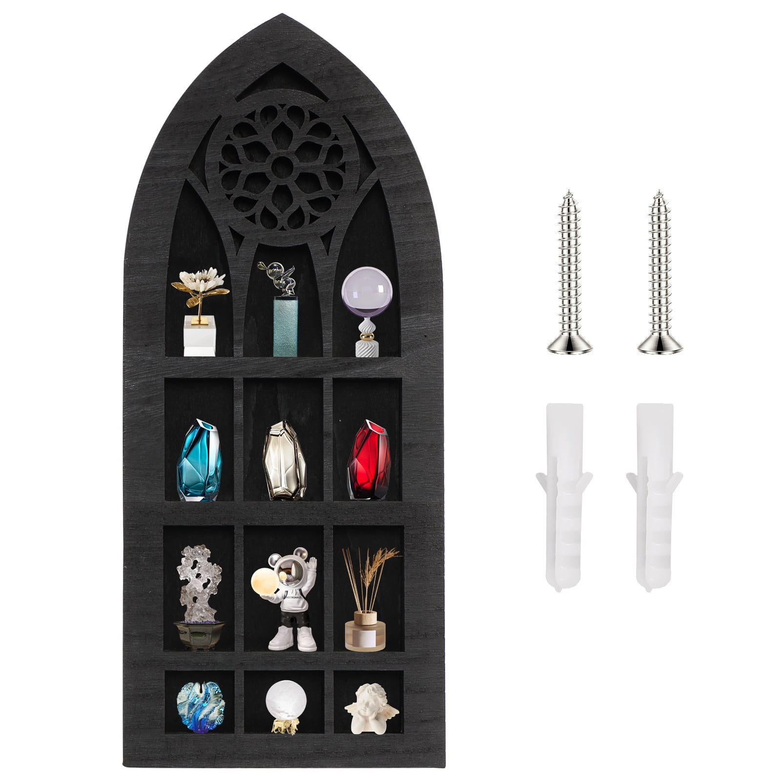 AEVXKHI Gothic Window Crystal Shelf Display, Wooden Crystal Display ...