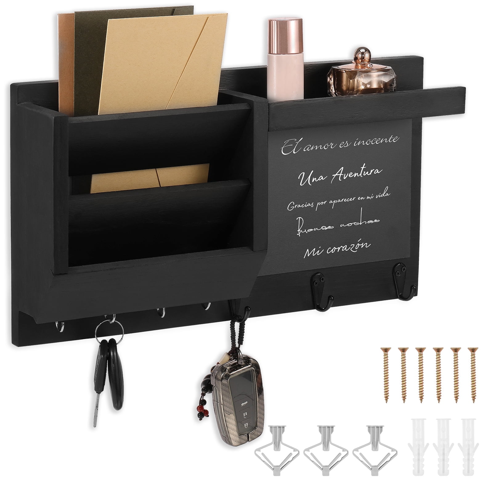 AEVXKHI Key Holder for Wall, Wooden Key and Mail Holder with 7 Hooks ...