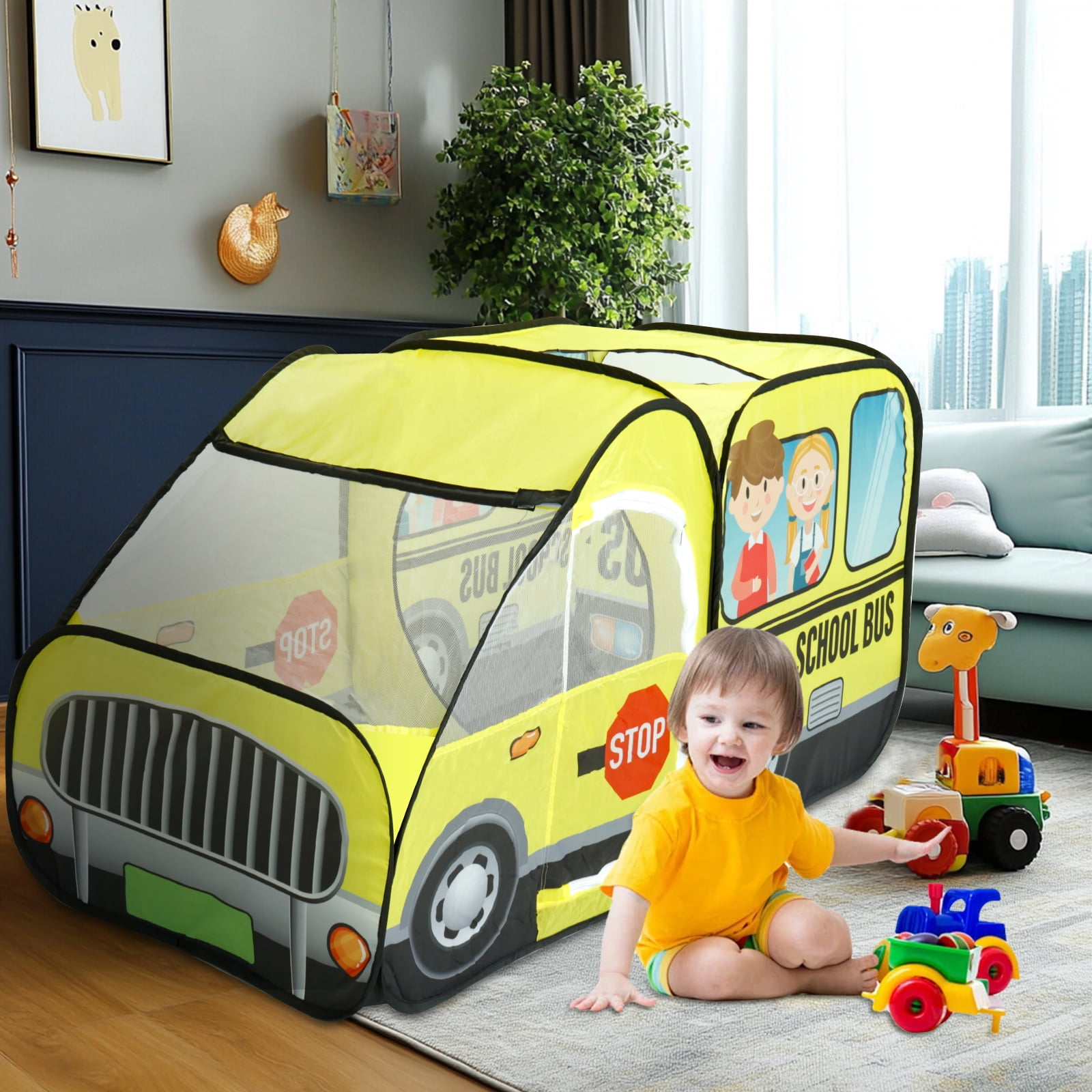 AEVXKHI Kid Pop up Play Tent School Bus Pop Up Play Tent Spacious Pop ...