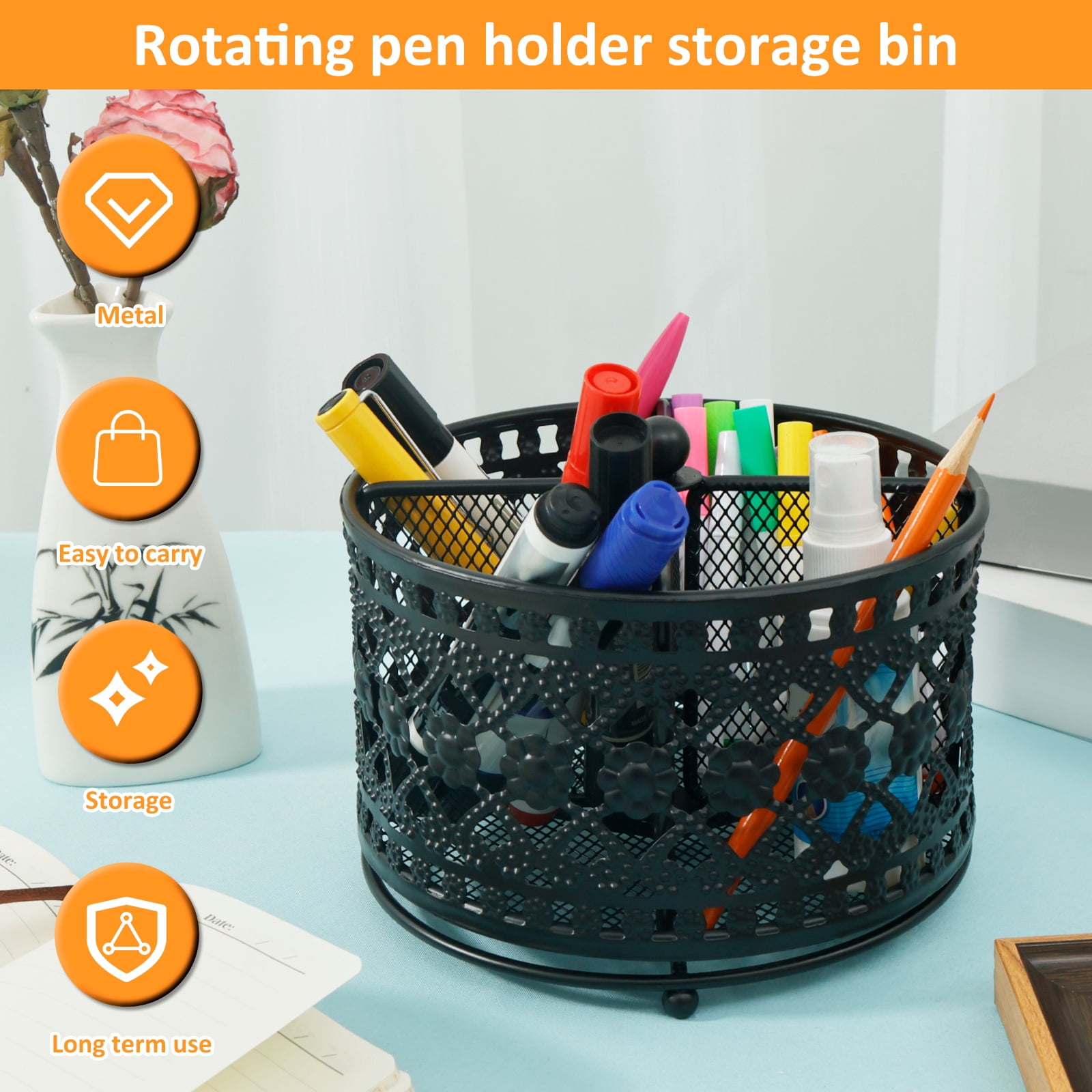AEVXKHI Metal Iron Utensil Caddy with 4 Compartment, Wear Resistant 360 ...