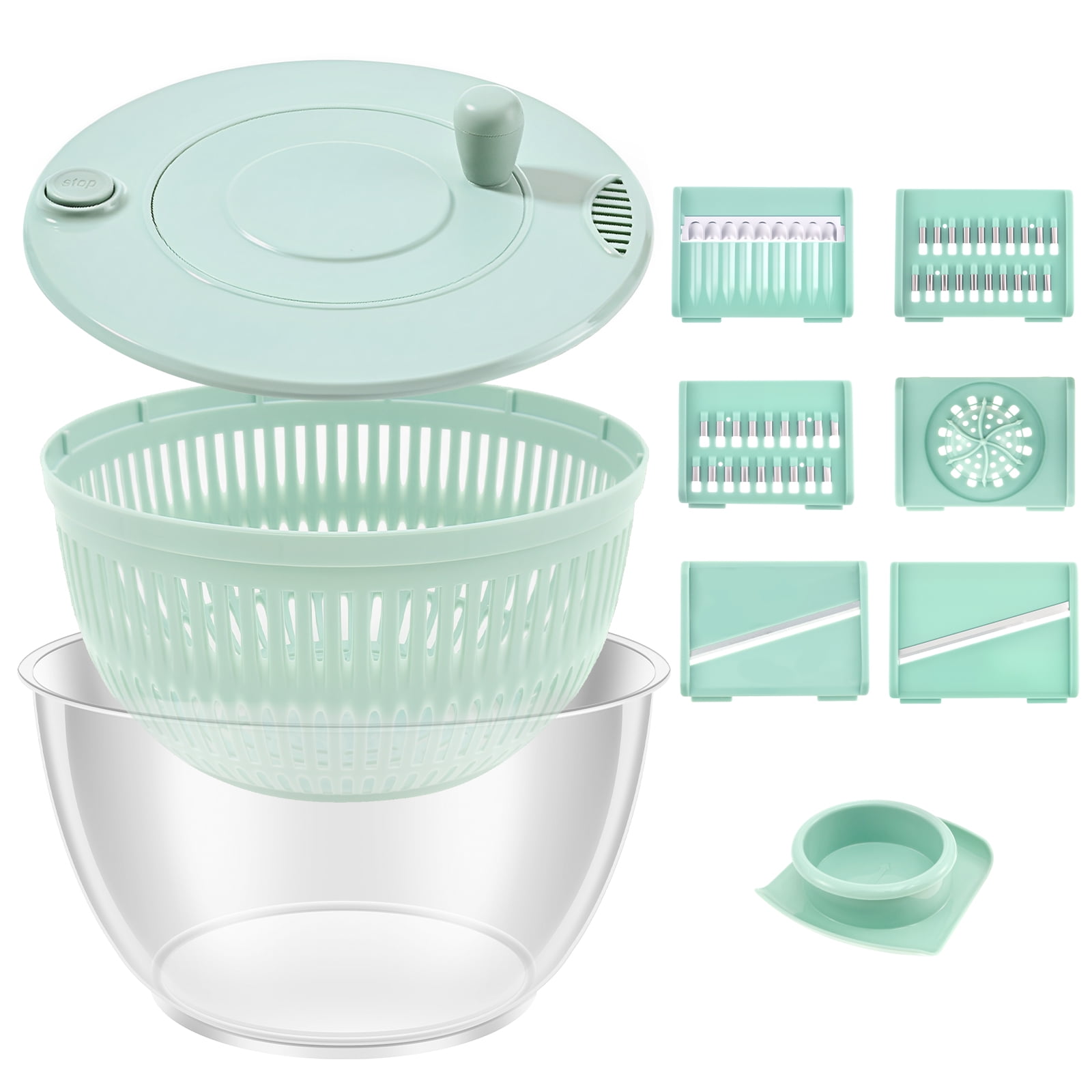 AEVXKHI Salad Spinner with 6 Blade Slicer, Vegetables Wash Bowl ...