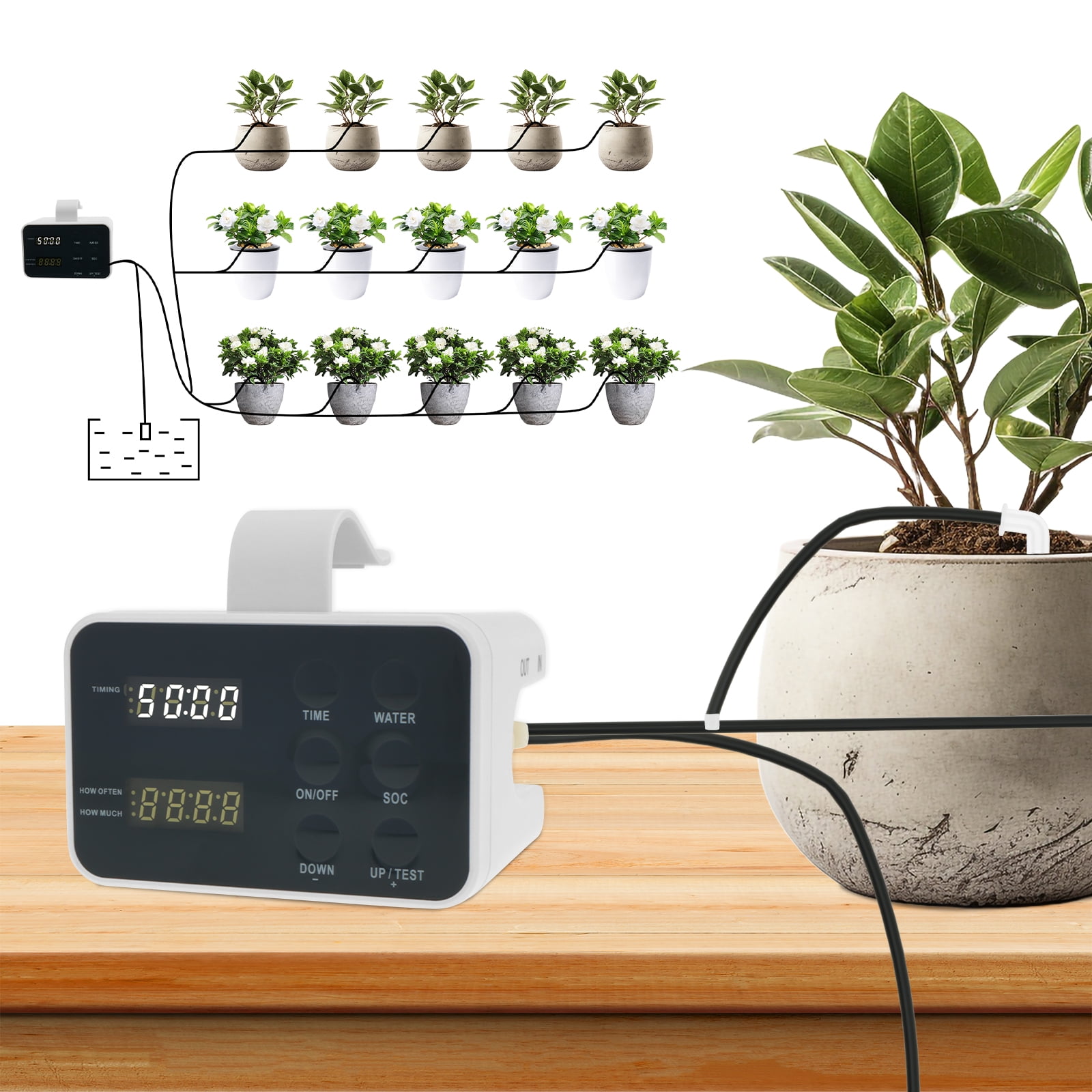AEVXKHI Smart Water Timer Adjustable Drip Irrigation Kit, Plantings ...