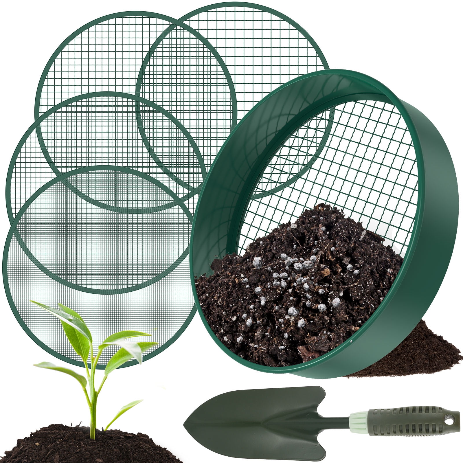 AEVXKHI Soil Sifter 11.8inch Metal Garden Sieve with 4 Interchangeable ...
