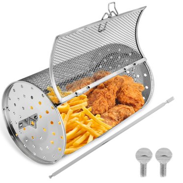 Rolling Grill Baskets for Outdoor Grill 1PCS, Secure Locking Cap, Round ...