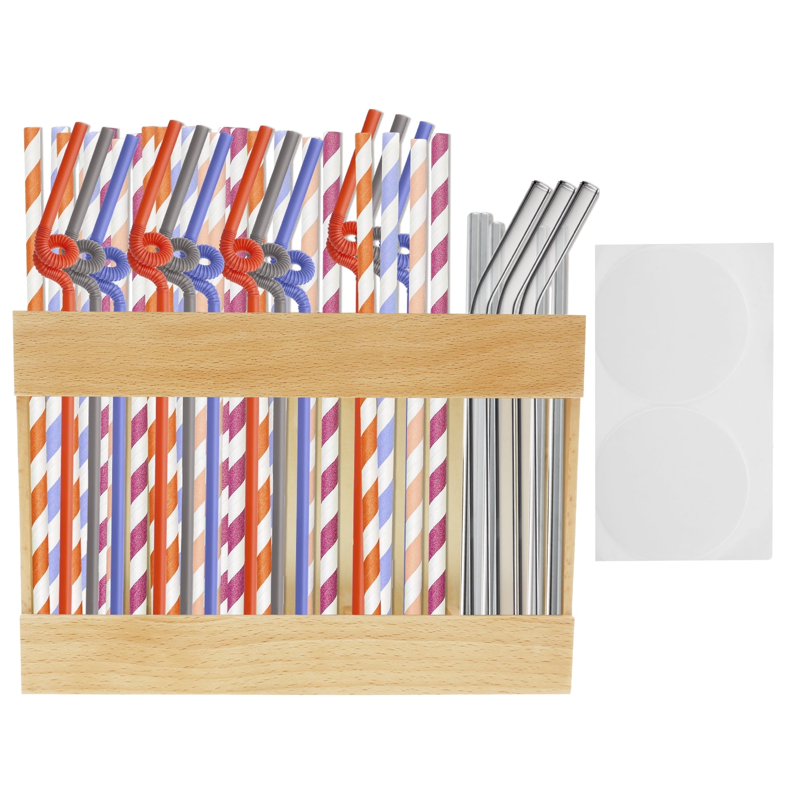 AEVXKHI Sturdy Wood Straw Organizer with Adhesive Practical Straw ...