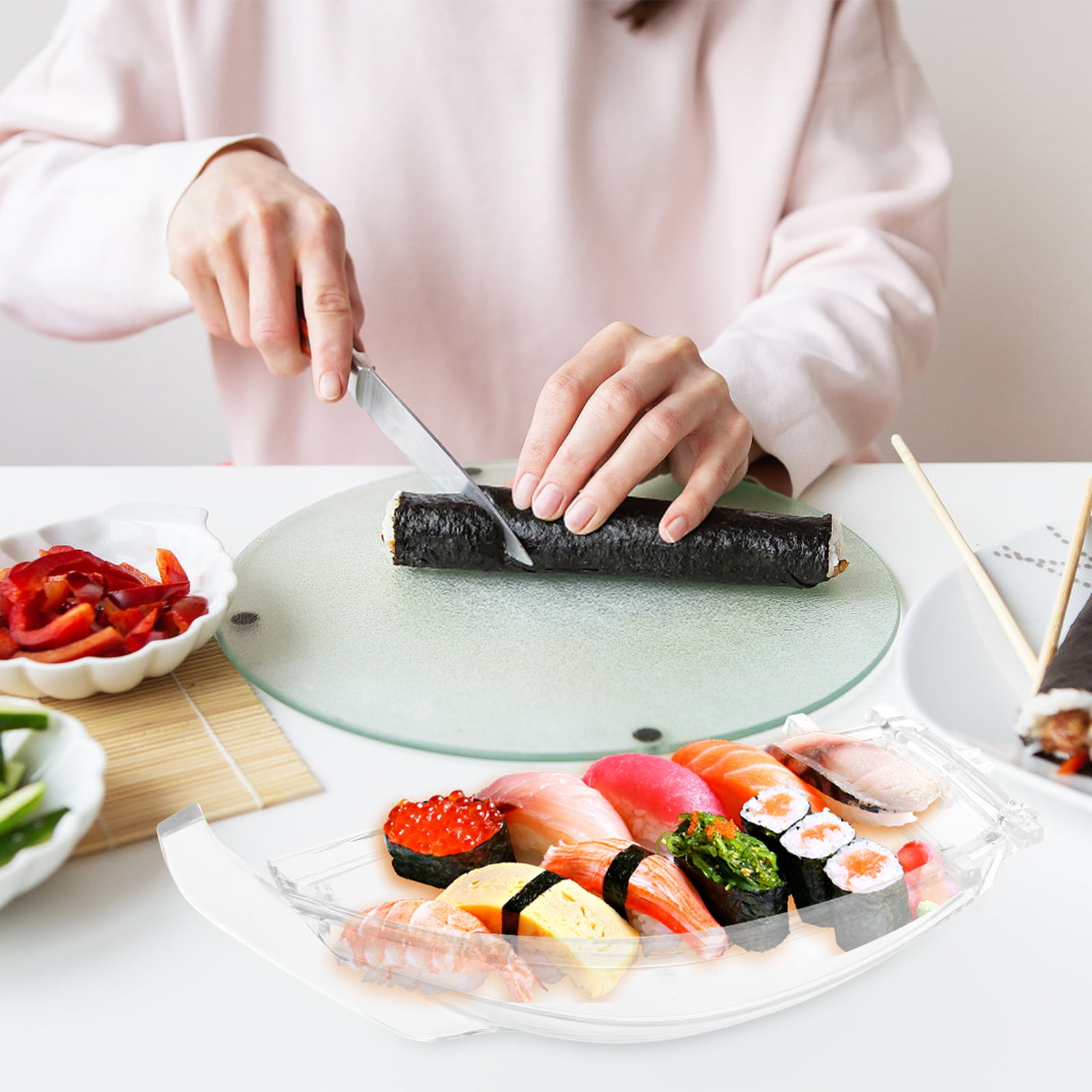 AEVXKHI Sushi Serving Tray, Plastic Sushi Boat Serving Plate ...
