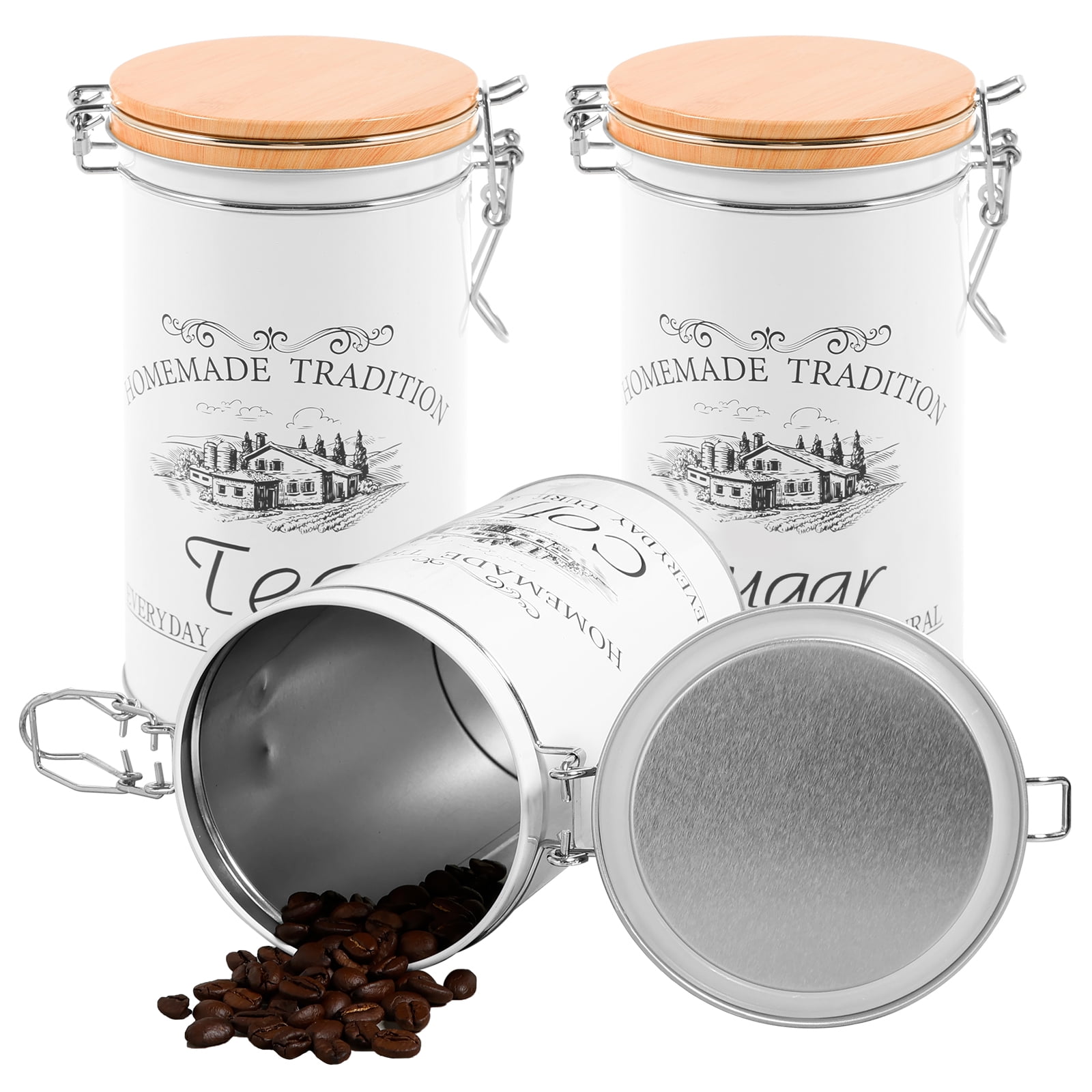 AEVXKHI Tea Coffee Sugar Canisters Set, Versatile Metal Tea Coffee ...