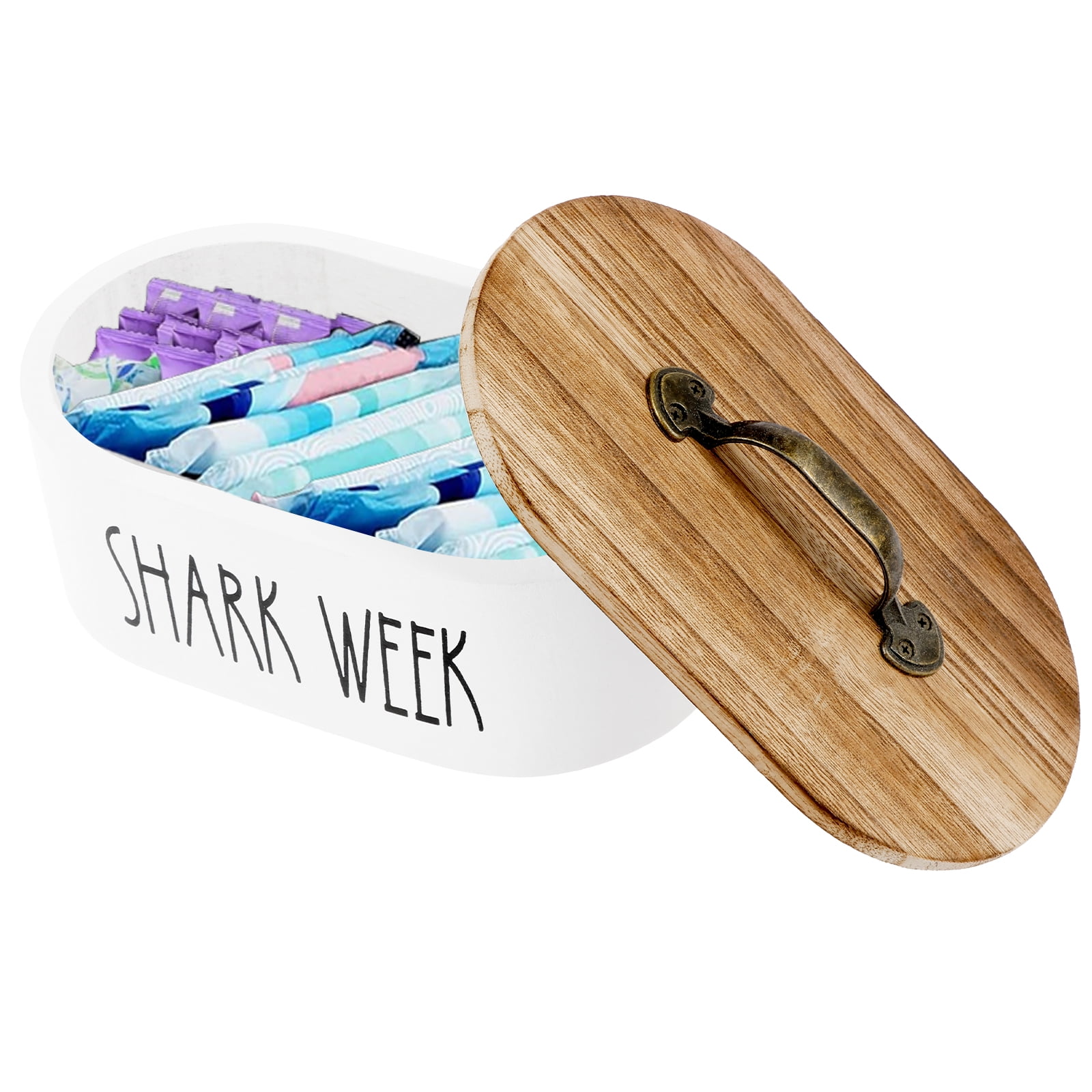 AEVXKHI Vintage Large Capacity Pad Orgainzier, Oval Wood Tampon Holder ...