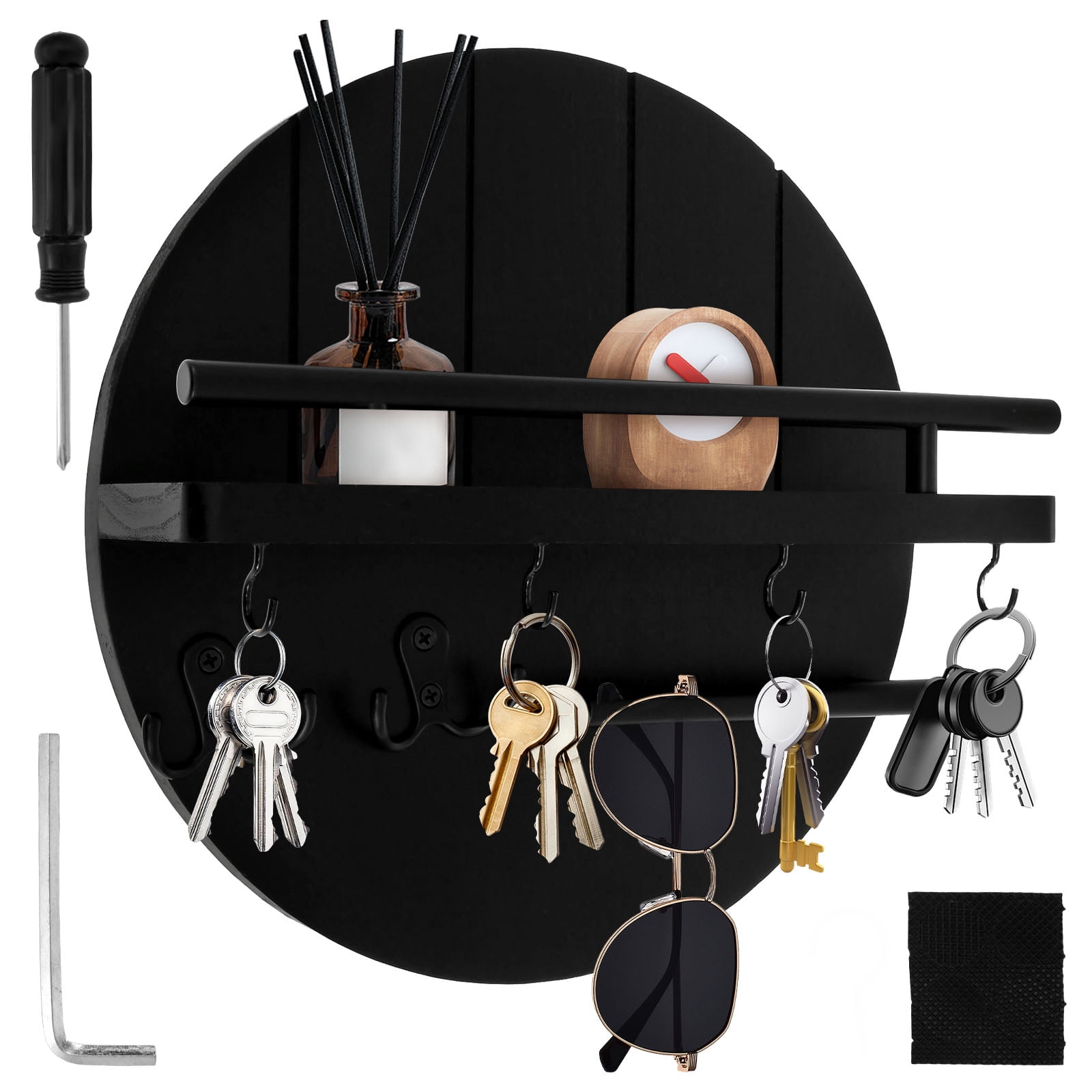 AEVXKHI Wood Key Holder for Wall with Shelf and Hooks, Decorative Key ...