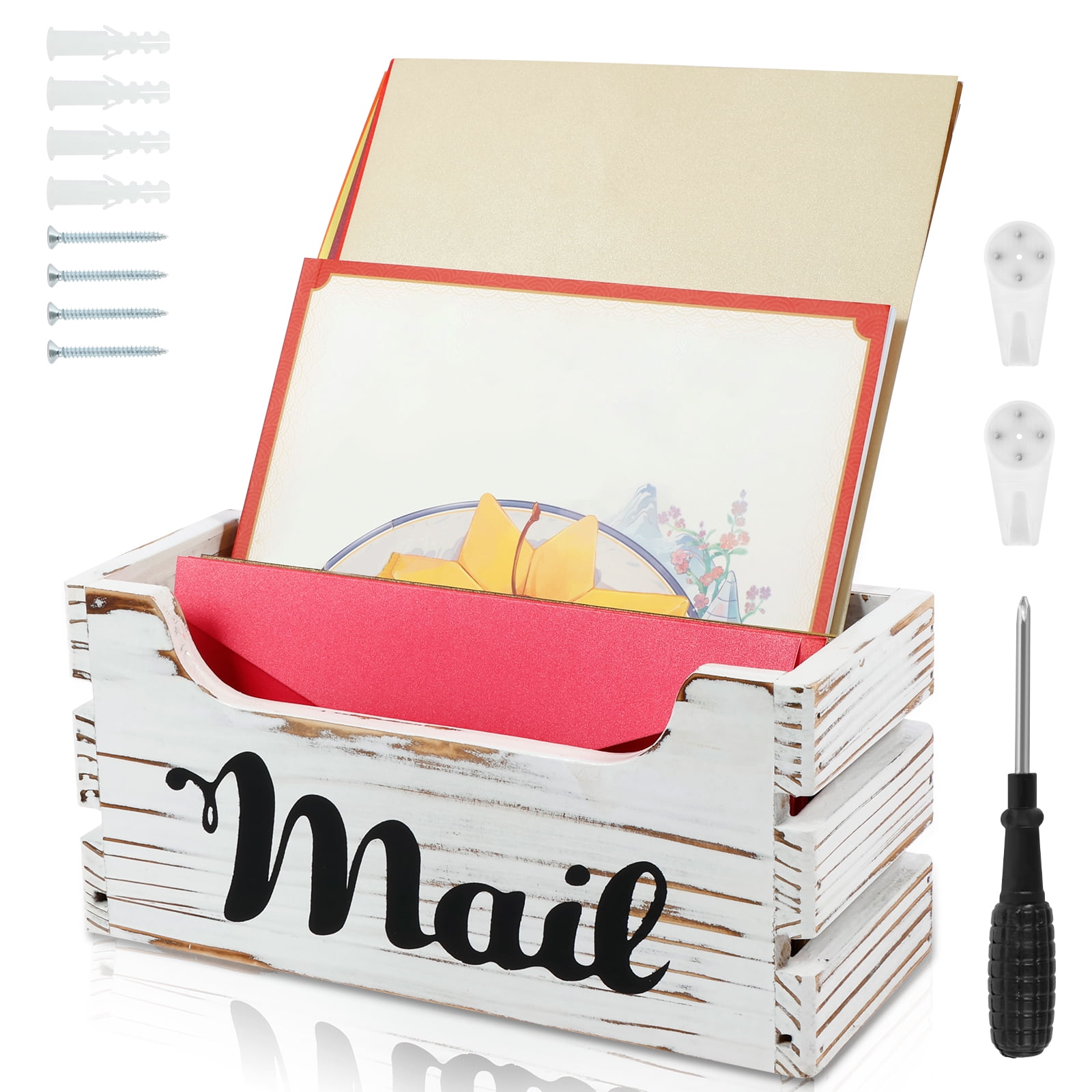 AEVXKHI Wood Mail Organizer, Vintage Mail Holder, Countertop Mail ...