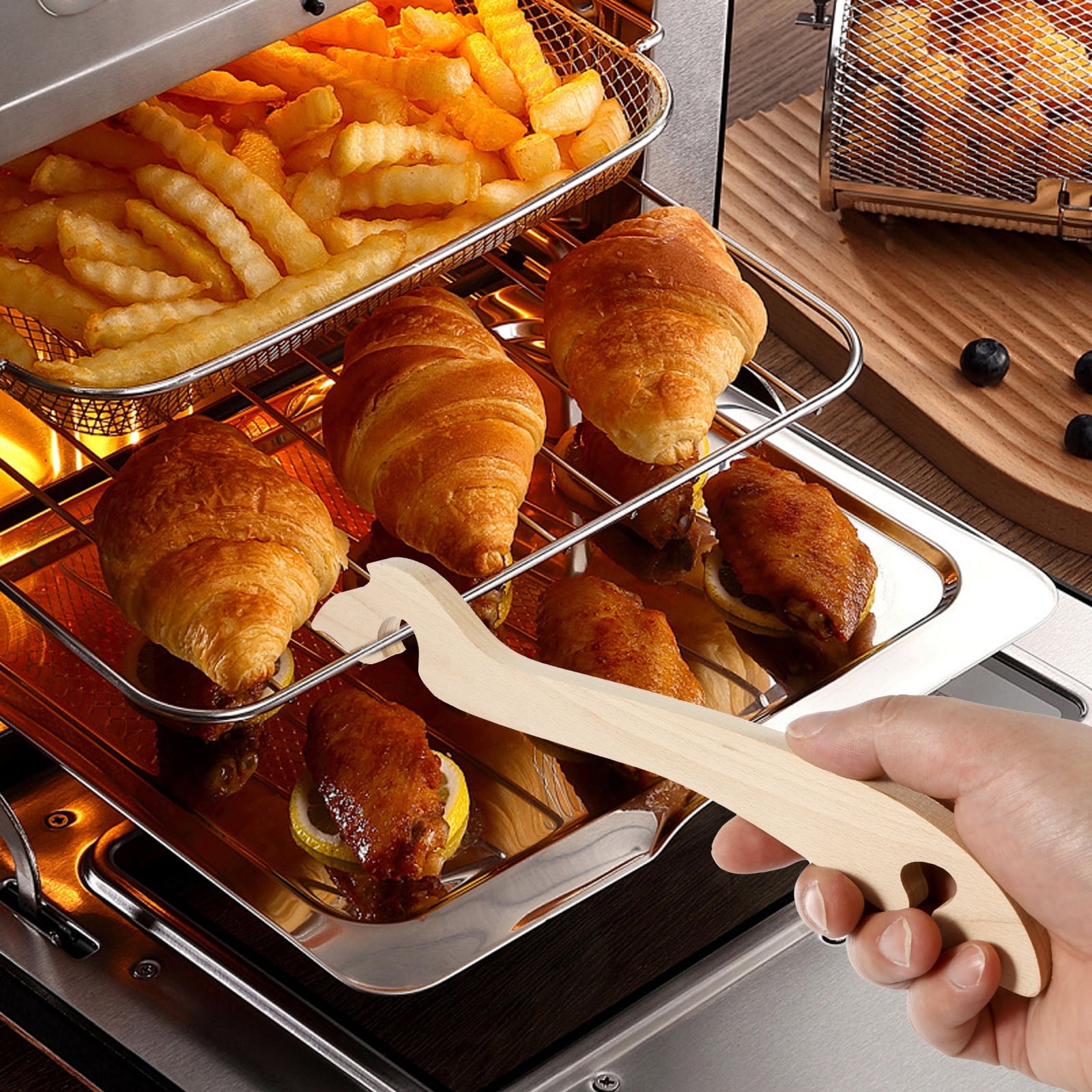 AEVXKHI Wood Oven Rack Puller, Push Puller Oven Pushing Pull Tool with ...