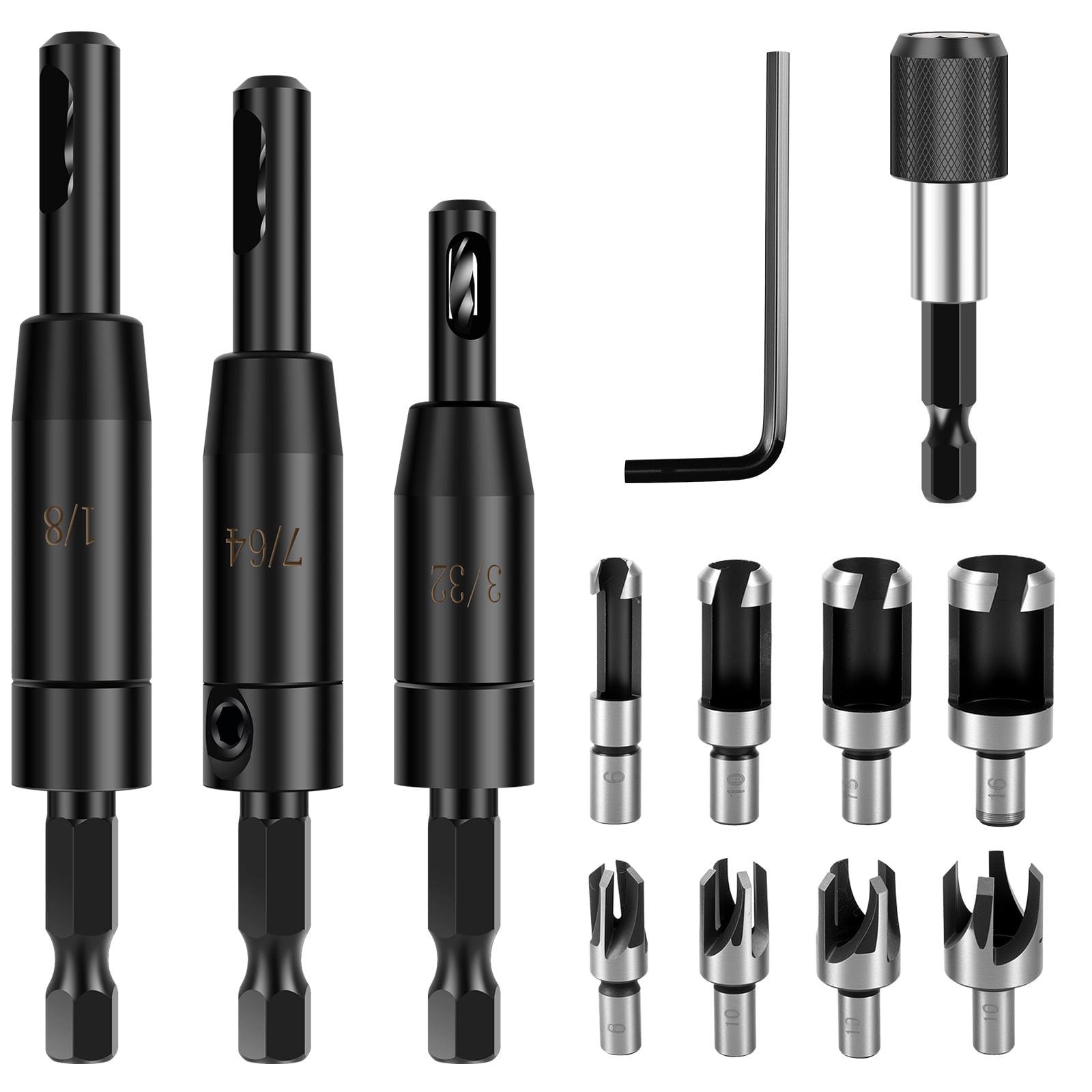 AEVXKHI Wood Plug Cutter Drill Bit Set, Quick Change 1/4 Inch Hex Shank ...