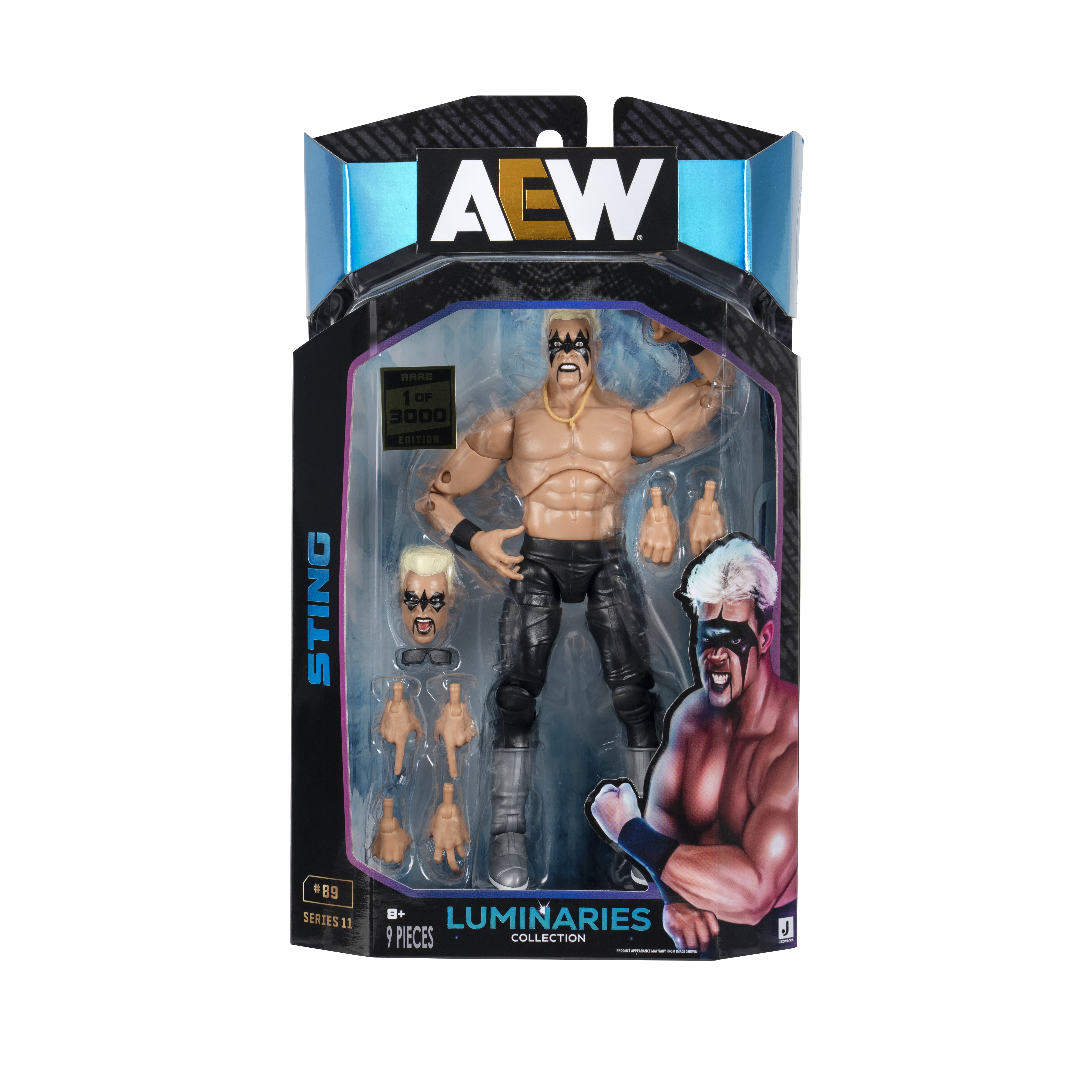 AEW Unmatched Luminaries Sting - 6 inch Figure with Sunglasses, Necklace, Alternate Head, and ...