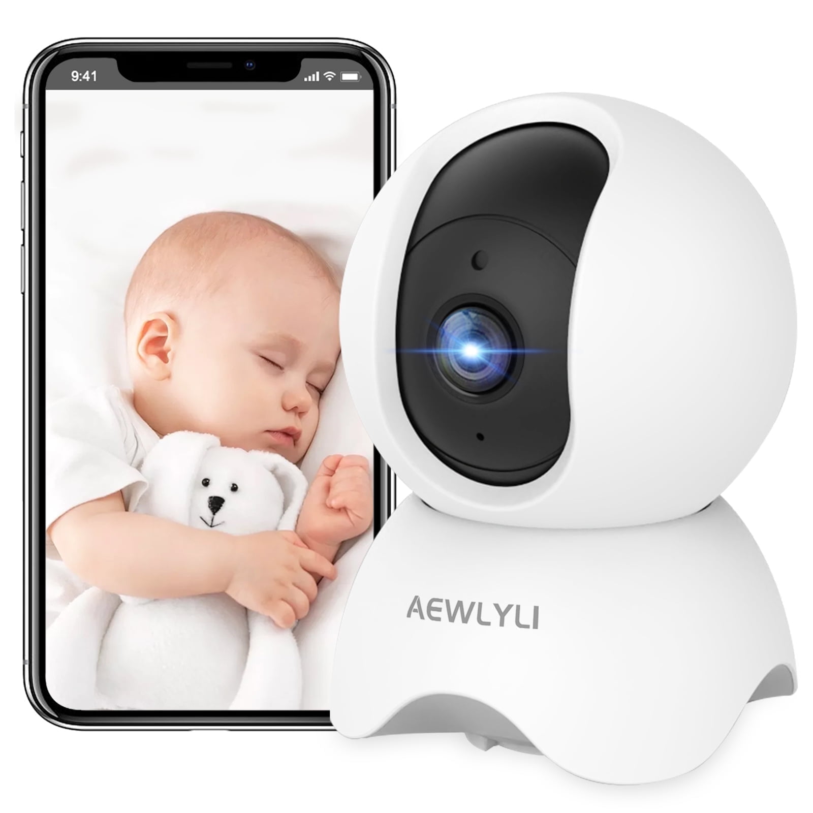AEWLYLI 1080P HD Baby Monitor Security Camera, 360° WiFi, Night Vision ...