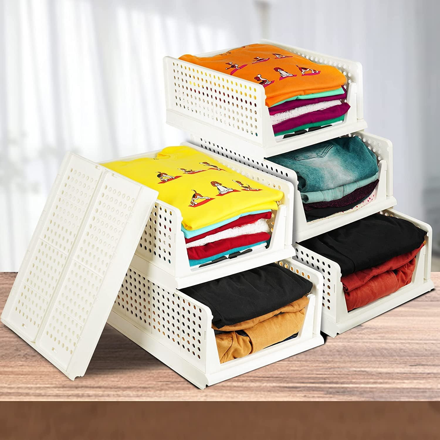 AEXONIZ Plastic Foldable Stackable Closet Organizers Rack DrawerShelf ...