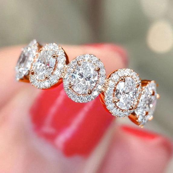 AEXTO 14K Gold Plated Rings | Oval Cut Cubic Zirconia Eternity Band ...