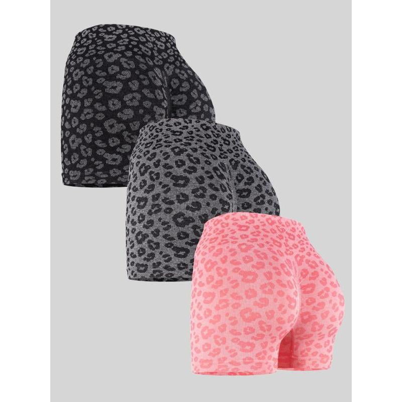 AEXTO 3 Piece Women's Leopard Print High Waist Sports Short, Summer ...