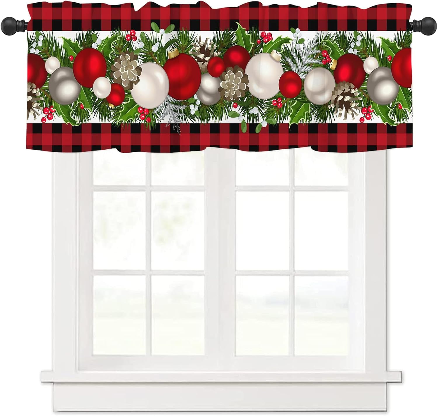 AEXTO Christmas Window Valances Buffalo Check Plaid Valance Kitchen ...