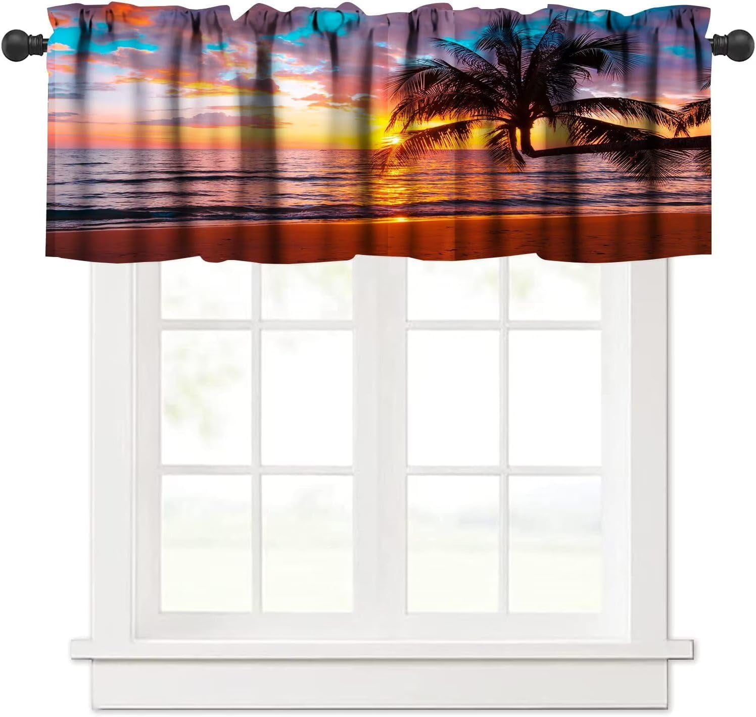AEXTO Coastal Valance Curtain Nautical Starfish Seashell Coral Beach ...