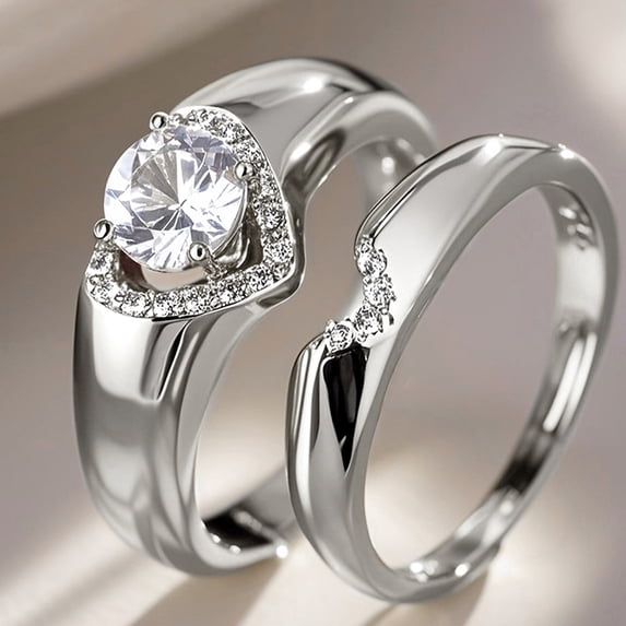 AEXTO Couple Promise Rings Set CZ Heart Design Matching Rings for Women ...