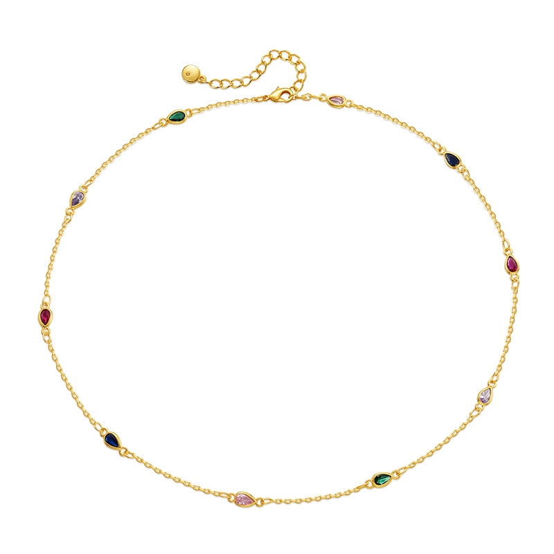 AEXTO Dainty Chain Choker Necklace 18K Gold Plated Colorfull Link ...