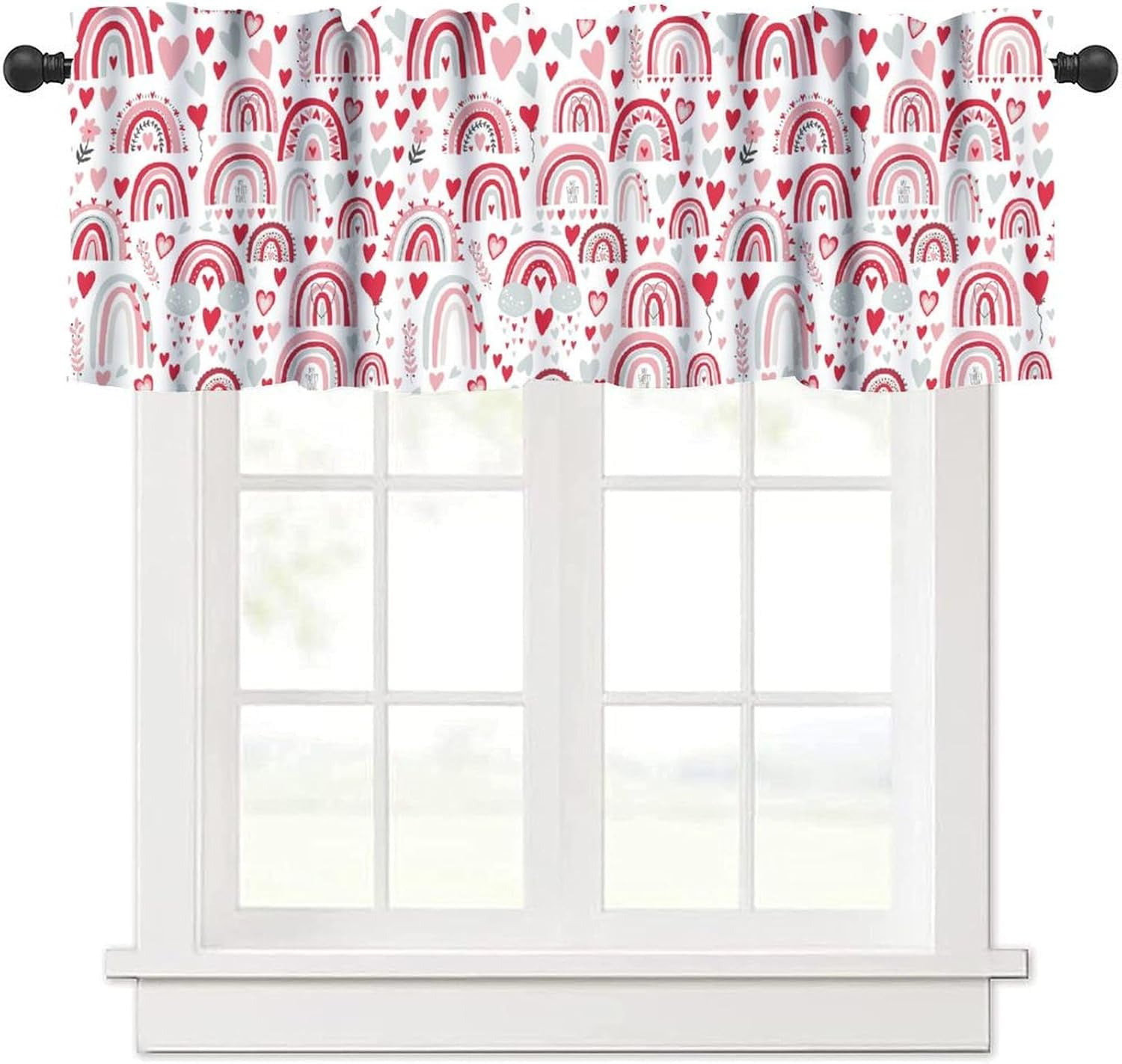 AEXTO Floral Rose Valance Curtain Red Rose Flower Black Starry Sky Rod ...