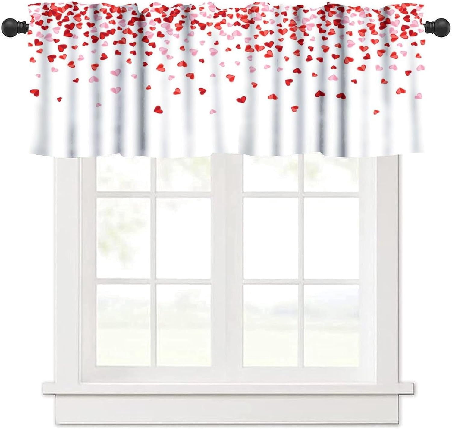 AEXTO Floral Rose Valance Curtain Red Rose Flower Black Starry Sky Rod ...