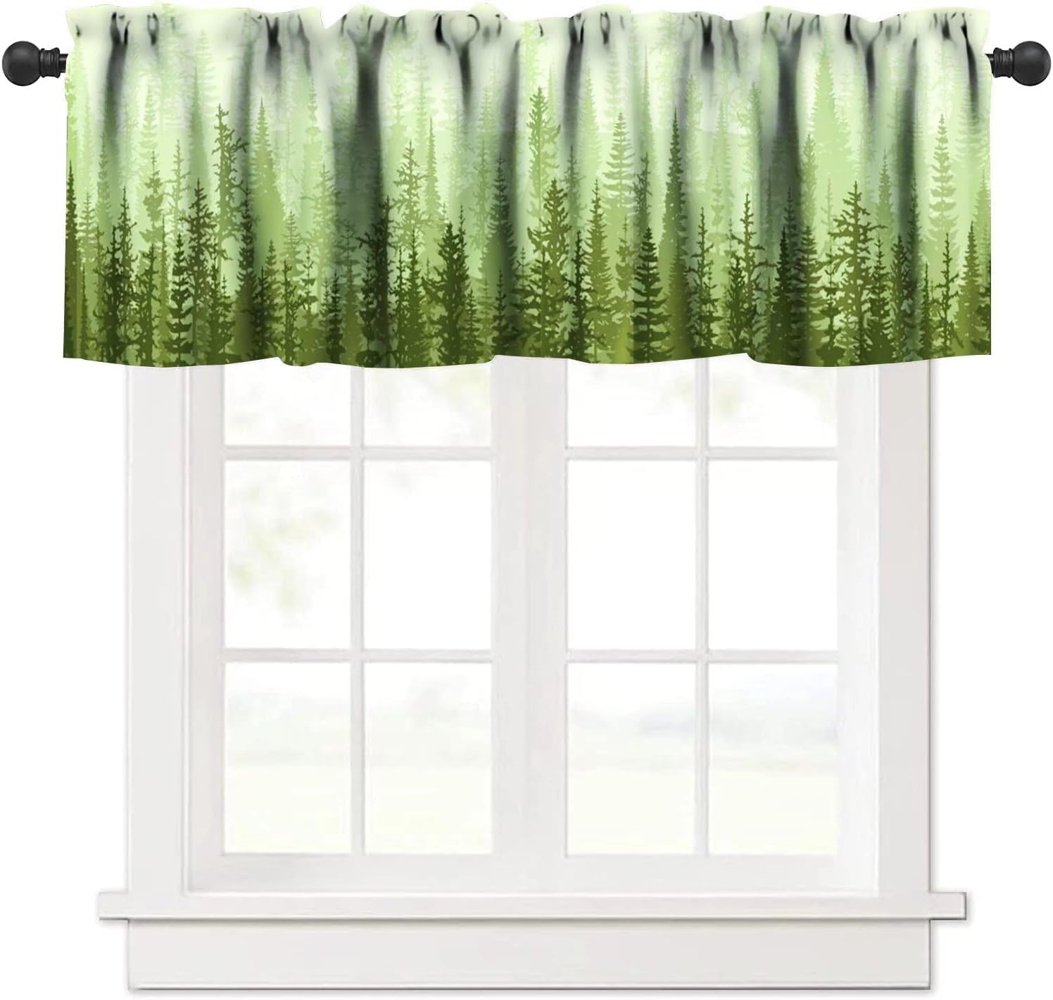 AEXTO Forest Valance Curtain Foggy Coniferous Tree Silhouette Mist ...