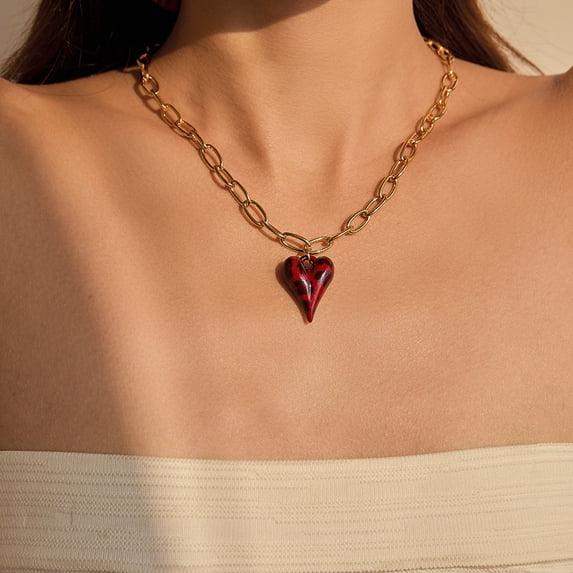 AEXTO Gold Heart Necklaces For Women Chunky Beaded Necklace in Several ...