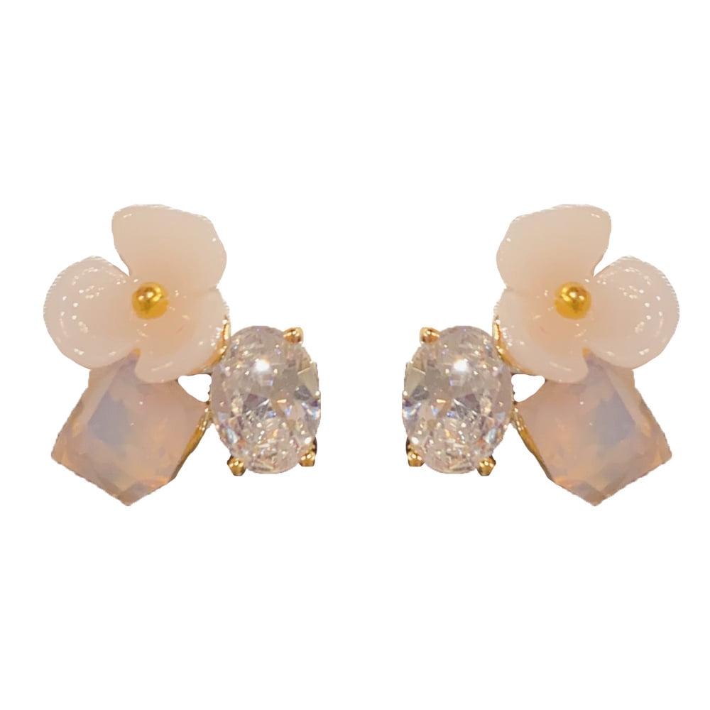 AEXTO Pink Flower Earrings for Women, 925 Sterling Silver Stud Earrings ...