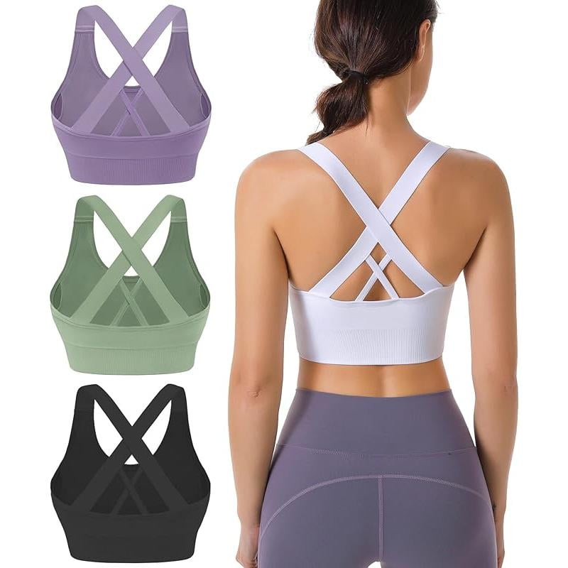 AEXTO Sports Bra for Women Padded Medium Support Criss Cross Strappy ...
