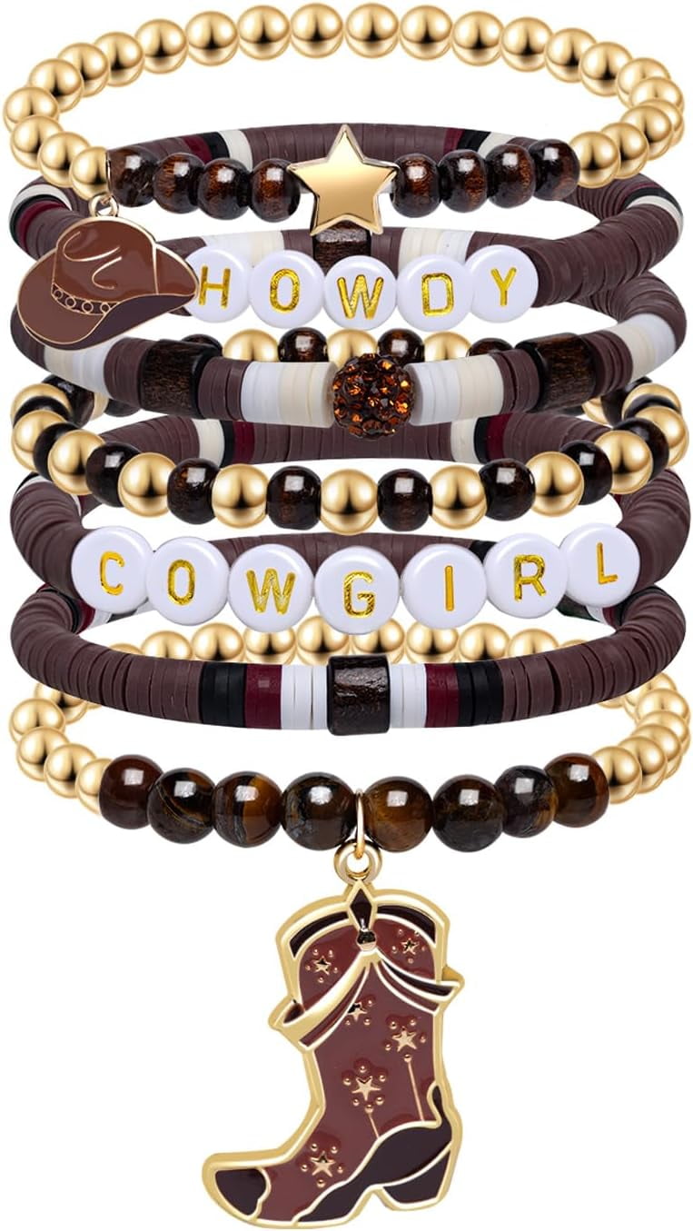 AEXTO Western Cowgirl Beaded Stretch Bracelets, Stackable cowgirl hat ...