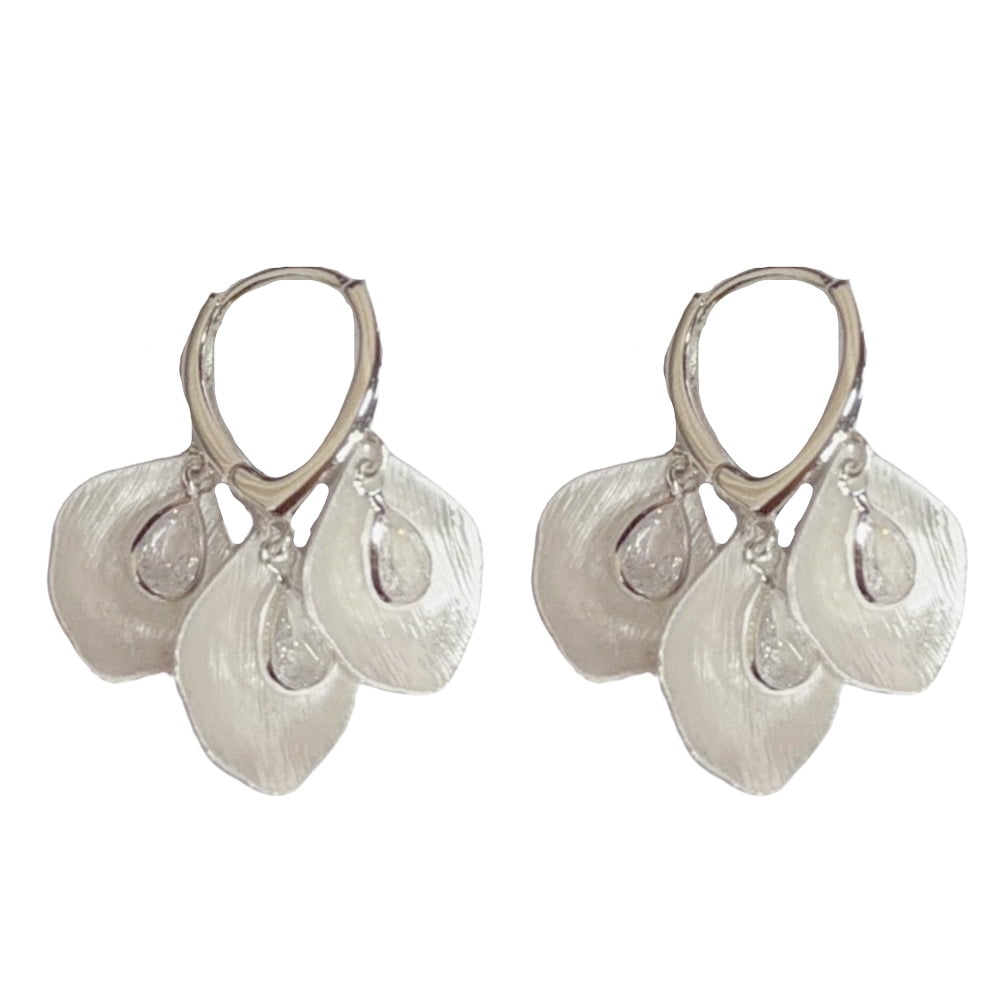 AEXTO White Pearl Petal Hoop Earrings Circle Petal Tassel Dangle Drop ...
